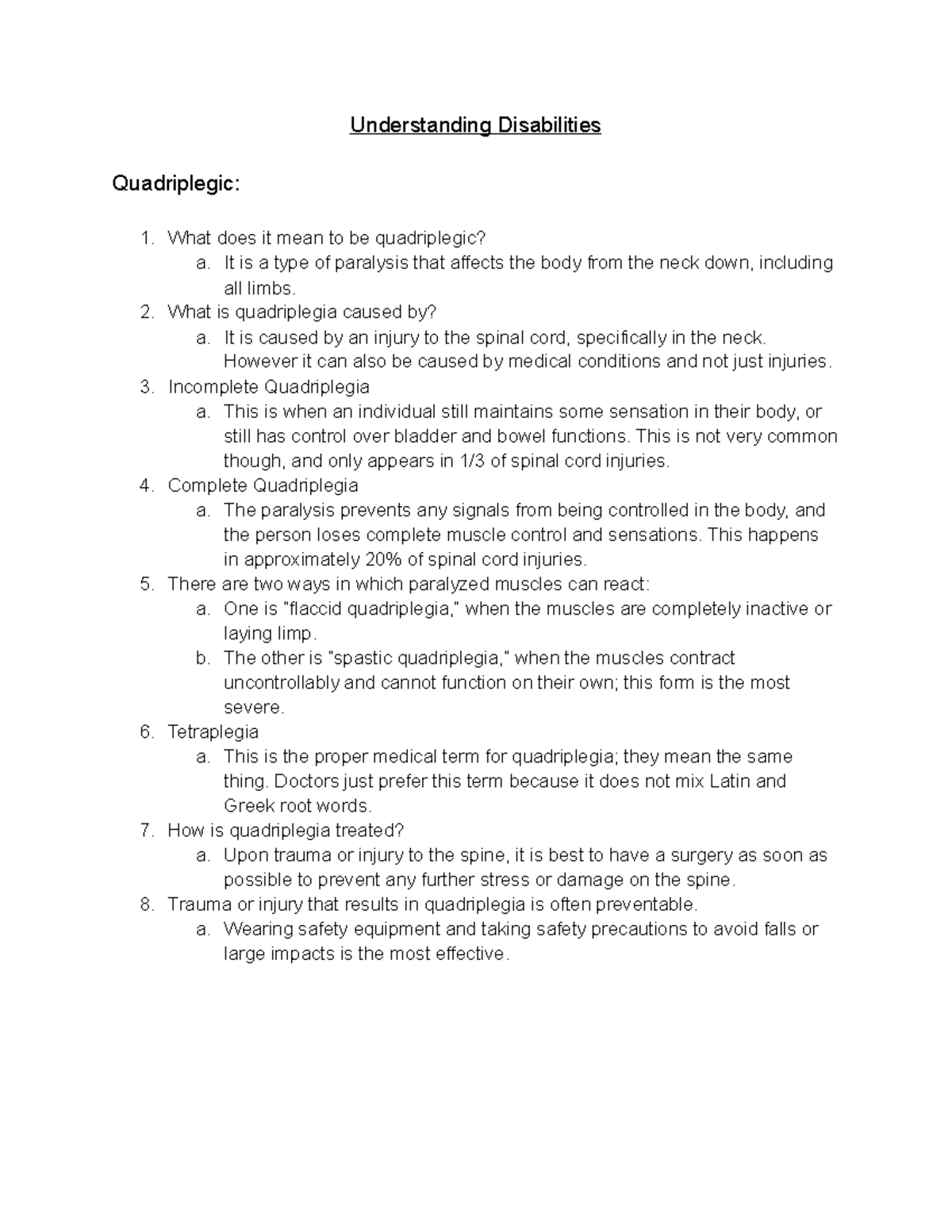 Understanding Disabilities - Understanding Disabilities Quadriplegic: What does it mean to be ...