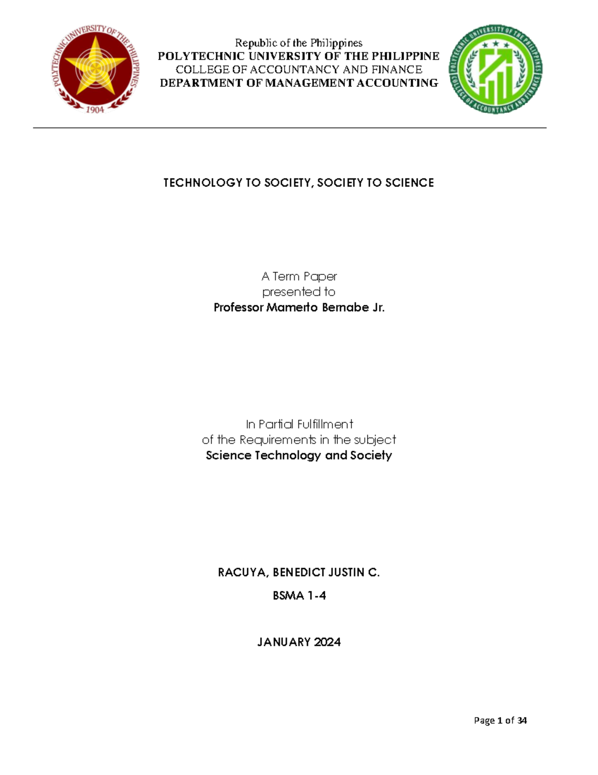 TERM Paper - POLYTECHNIC UNIVERSITY OF THE PHILIPPINE COLLEGE OF ...
