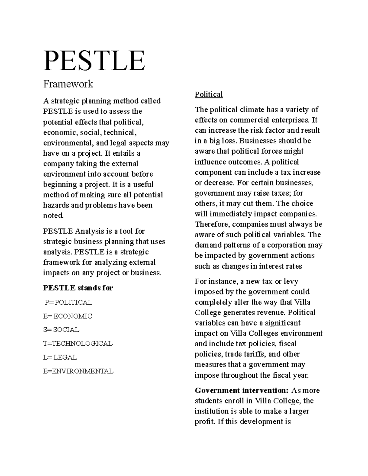 Pestle framework of educational institutes - PESTLE Framework A ...