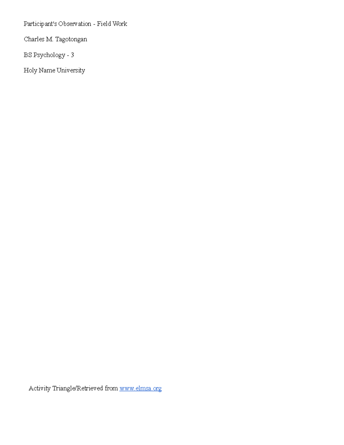 Field Note Template Example - Participant's Observation - Field Work ...