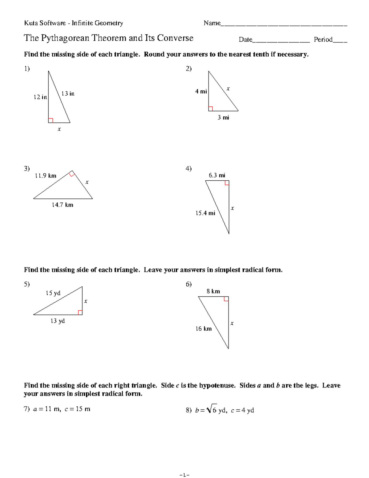 8-the pythagorean theorem and its converse - ©l u 220 F 1 S 09 ...