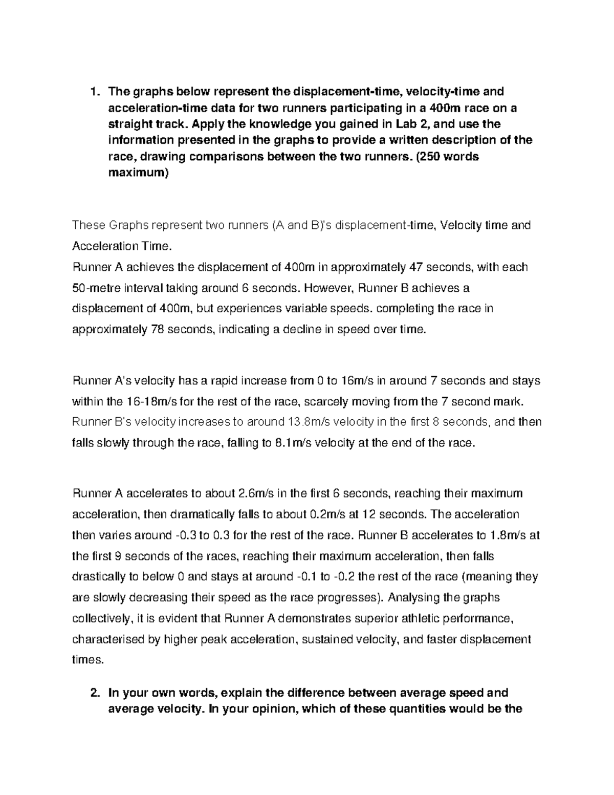 Lab reflections 1 - The graphs below represent the displacement-time ...