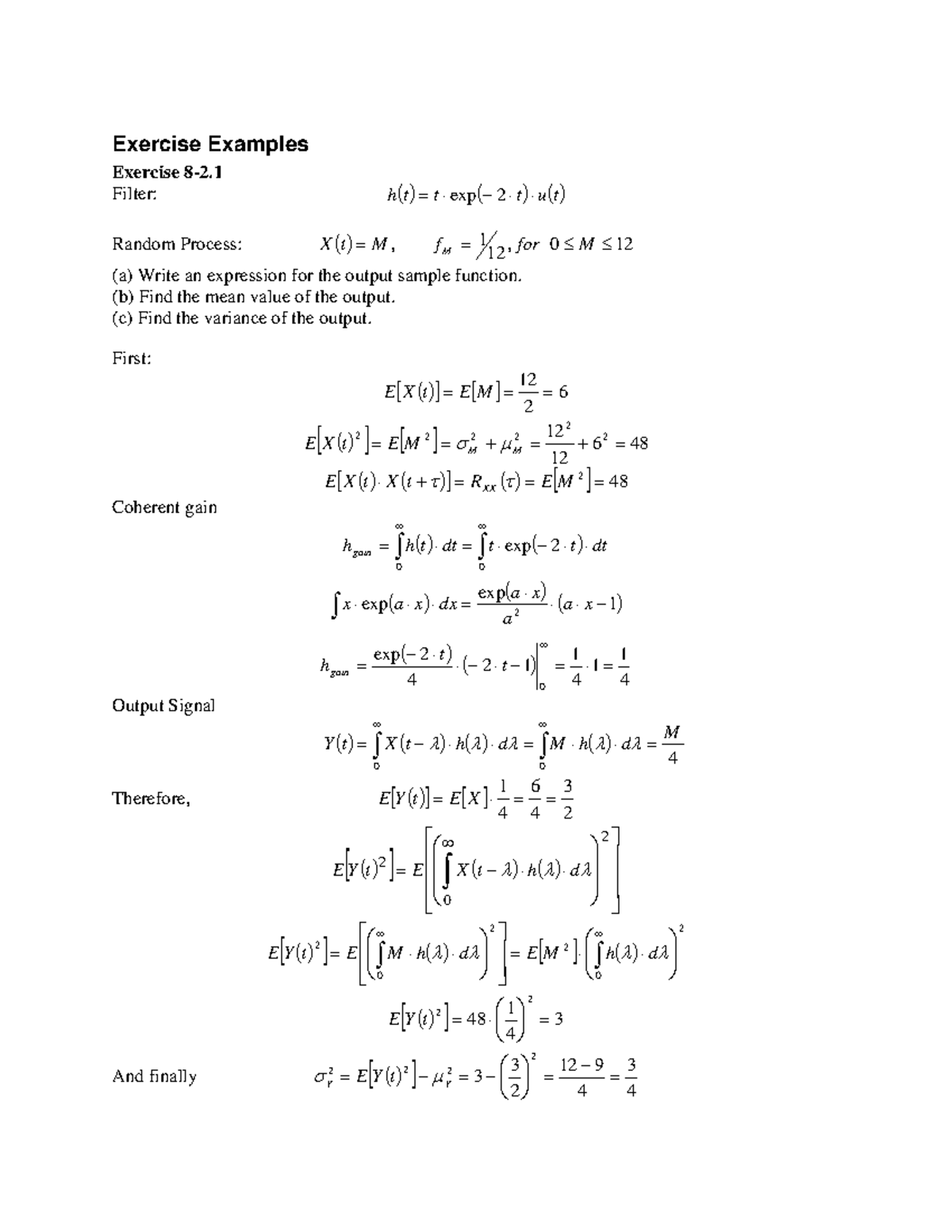 Lecture notes, lecture 8 - Exercise Examples Exercise 8-2. Filter: th t ...