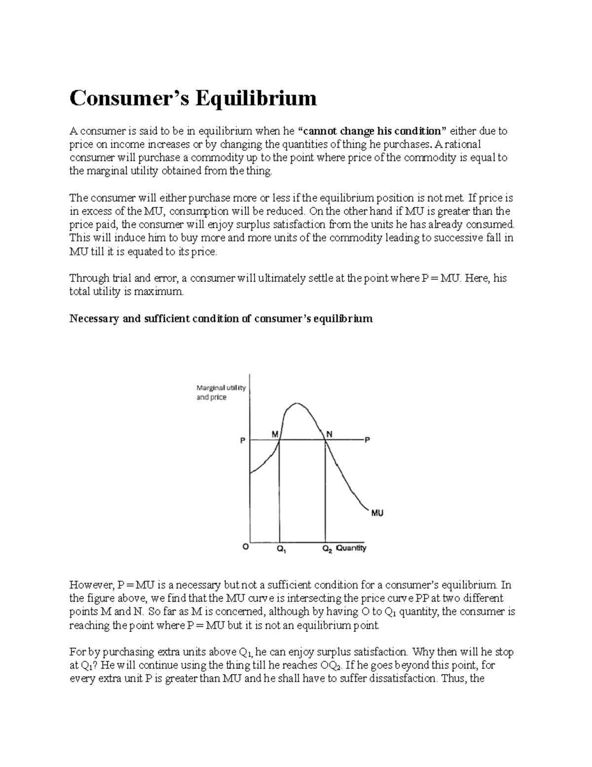 Topic 3- Consumer equilibrium - Consumer’s Equilibrium A consumer is ...