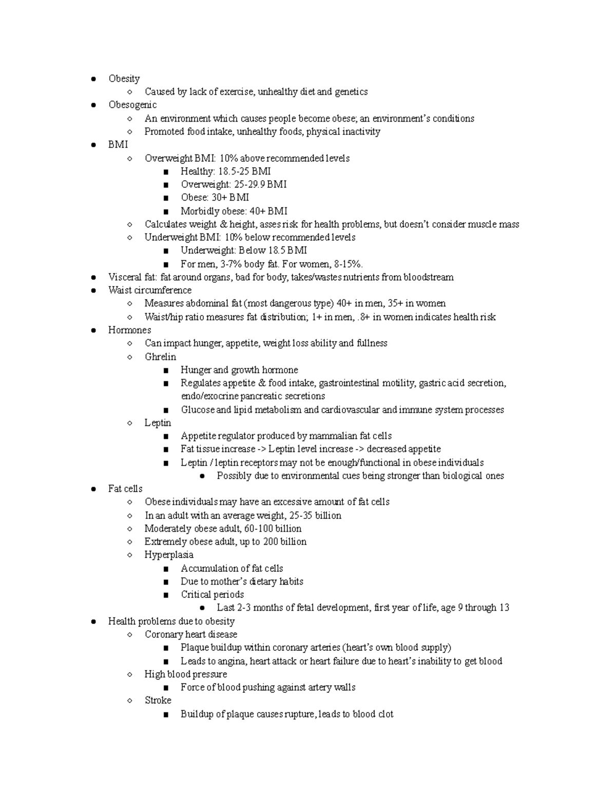 Bio 54 Obesity Overview - Obesity Caused by lack of exercise, unhealthy ...