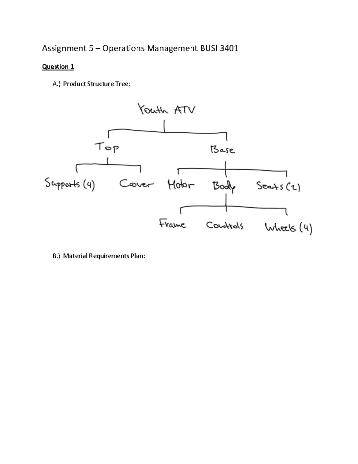 Assignment 5 - BUSI 3401 - Assignment 5 – Operations Management BUSI 3401 Question 1 A.) Product ...