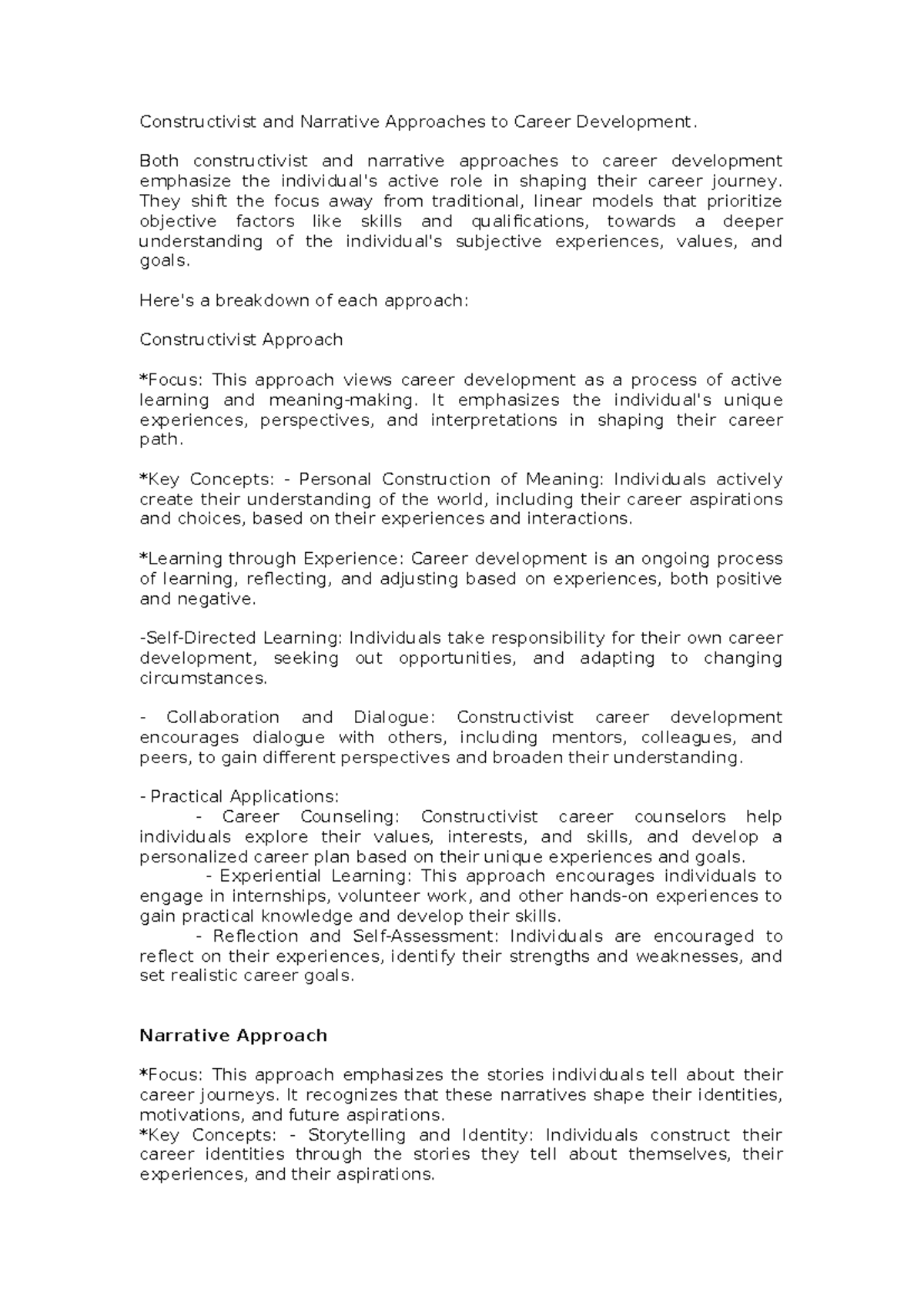 Constructivist and Narrative Approaches to Career - Both constructivist ...