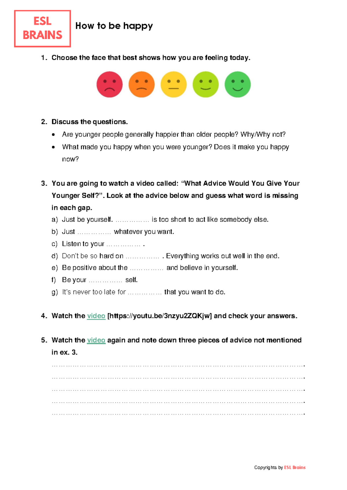 Student ESL-Brains-How-to-be-happy- 2 - How to be happy Copyrights by ...