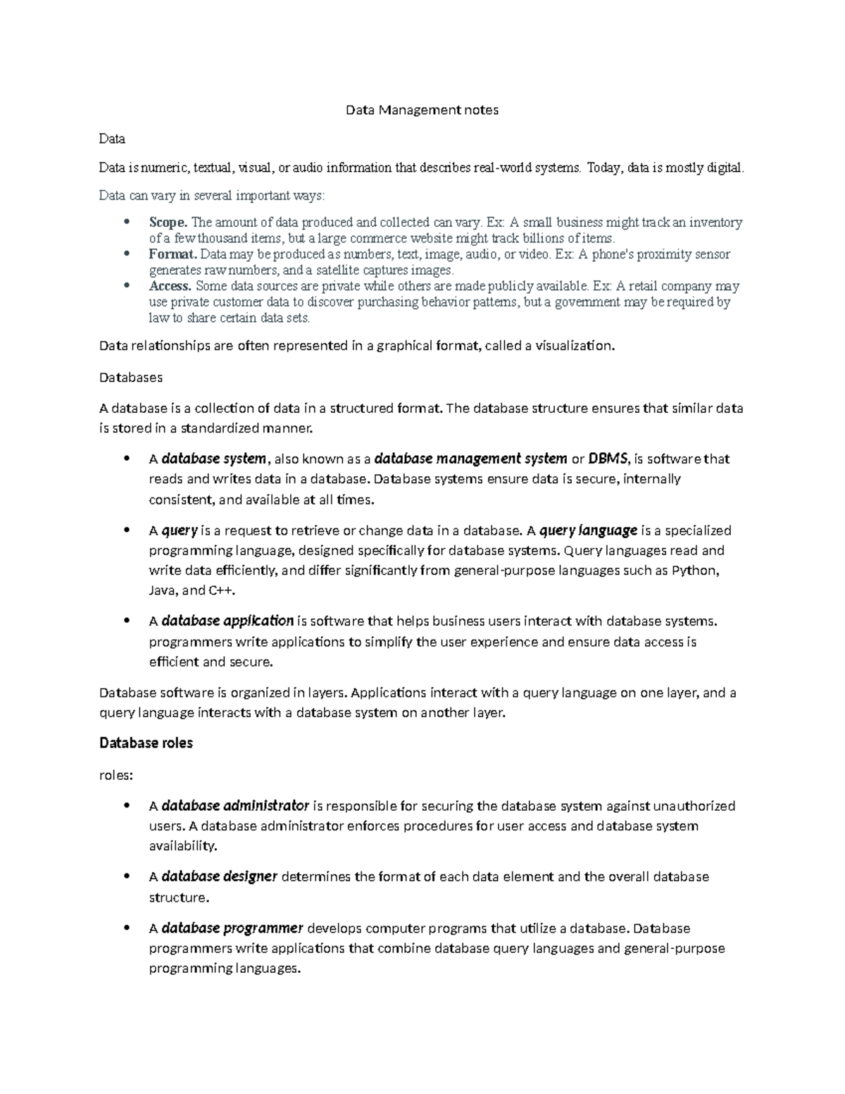 Data Management Notes Data Management Notes Data Data Is Numeric