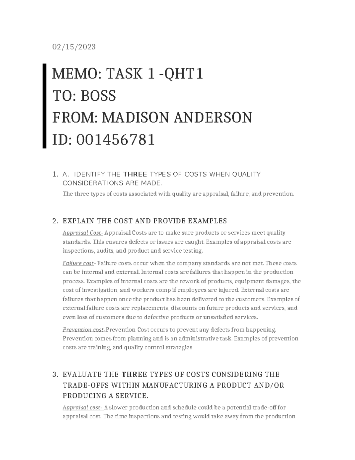 TASK 1 -QHT1 - first attempt - 02/15/ MEMO: TASK 1 -QHT TO: BOSS FROM ...