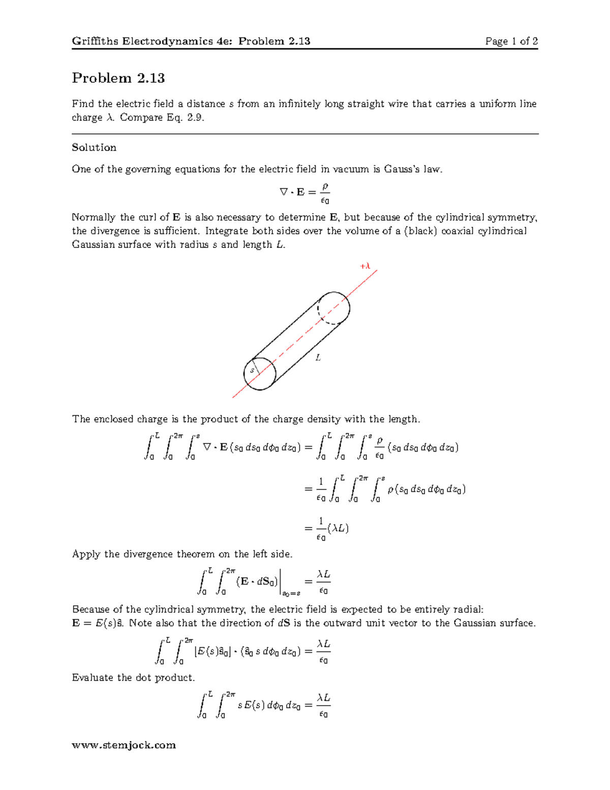 Griffiths ED 4e Ch2p13 - Griffiths Electrodynamics 4e: Problem 2 Page 1 of 2 Problem 2. Find the ...