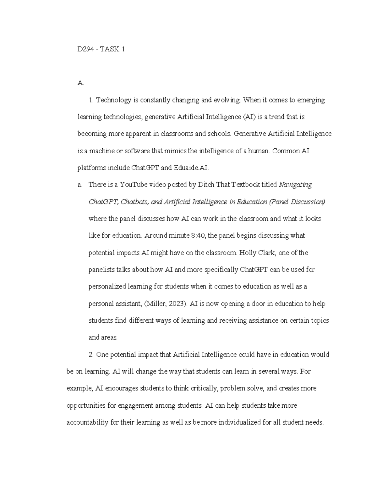 Studocu D294 - Task 1 - Passed - D294 - TASK 1 A. Technology is ...