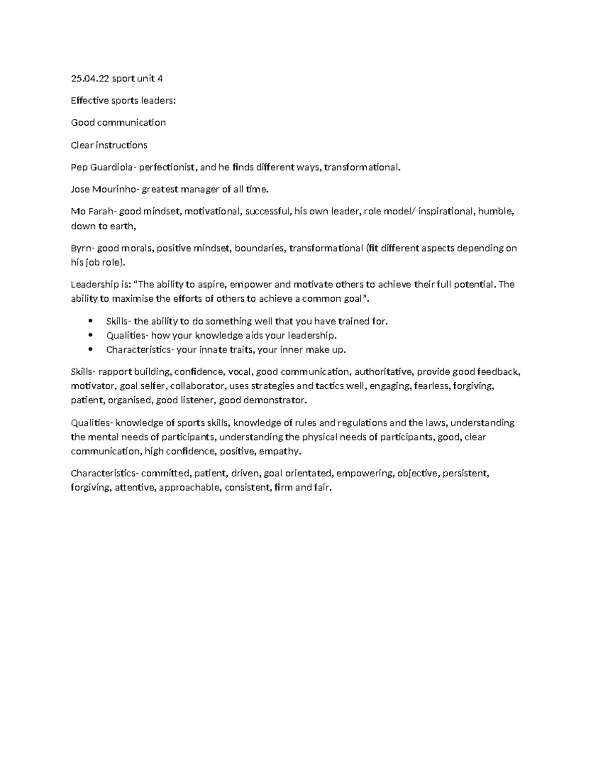 Unit 4 25 - coursework - 25.04 sport unit 4 Effective sports leaders ...