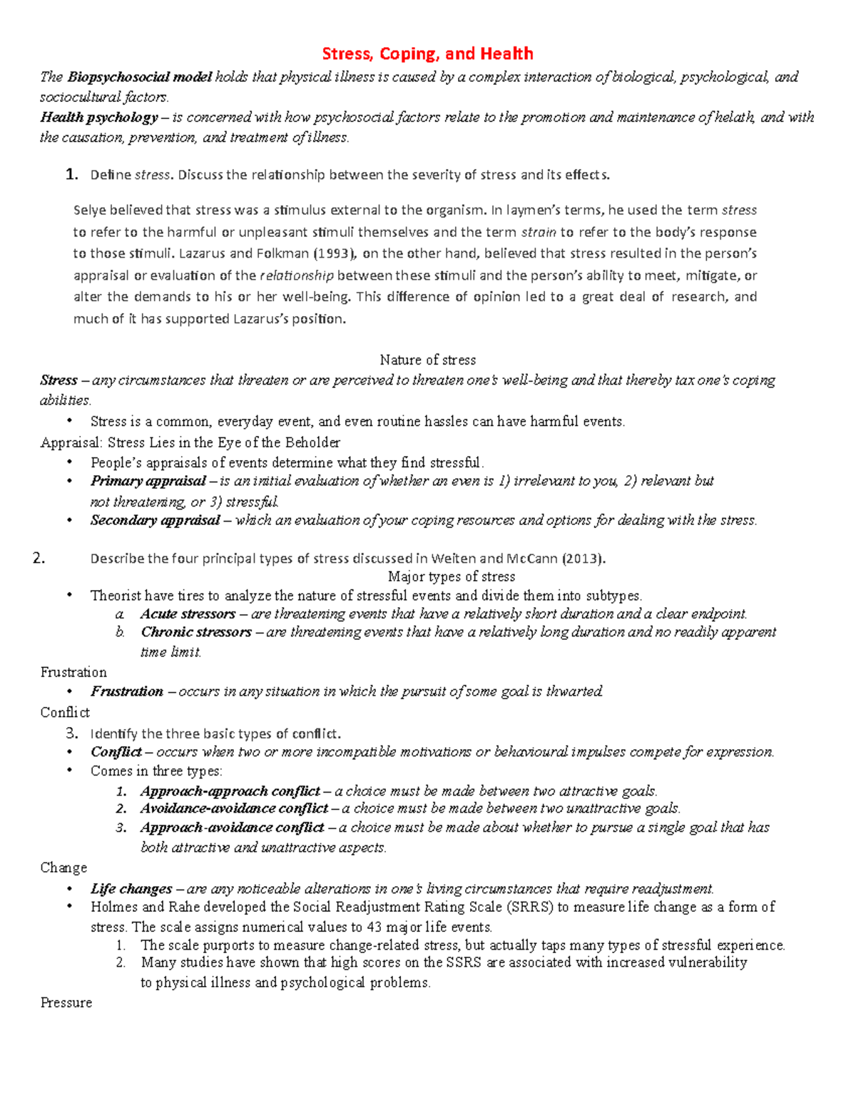 Psychology Notes 2 - This would be a big help to all students - Stress ...