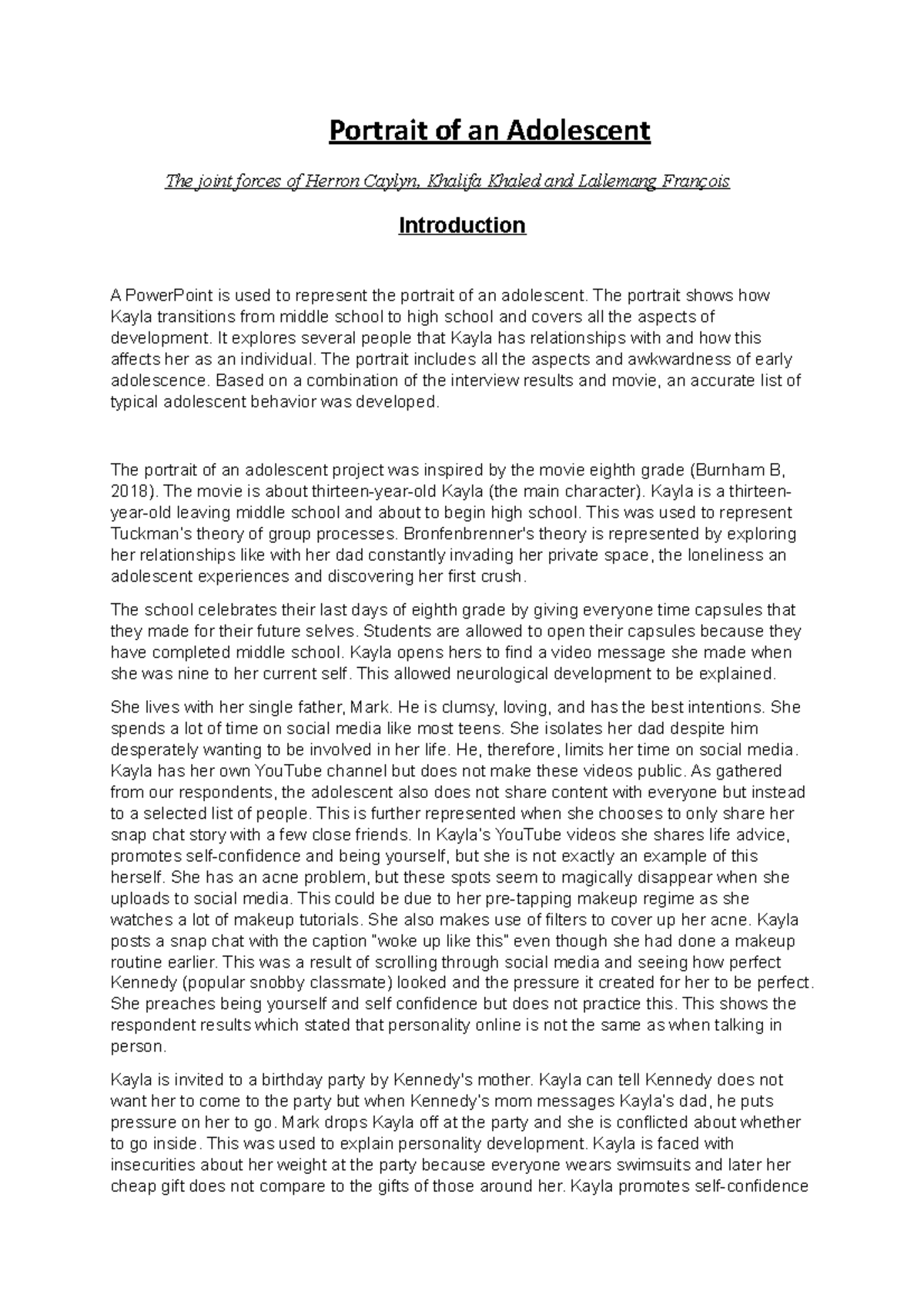 Portrait OF AN Adolescent Introduction - Portrait of an Adolescent The ...