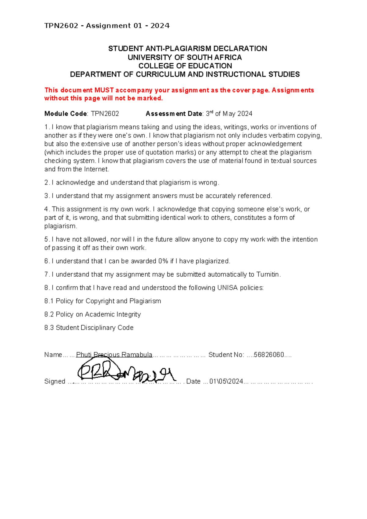 Assignment 01 - TPN2602 - 2024 (33) - STUDENT ANTI-PLAGIARISM ...
