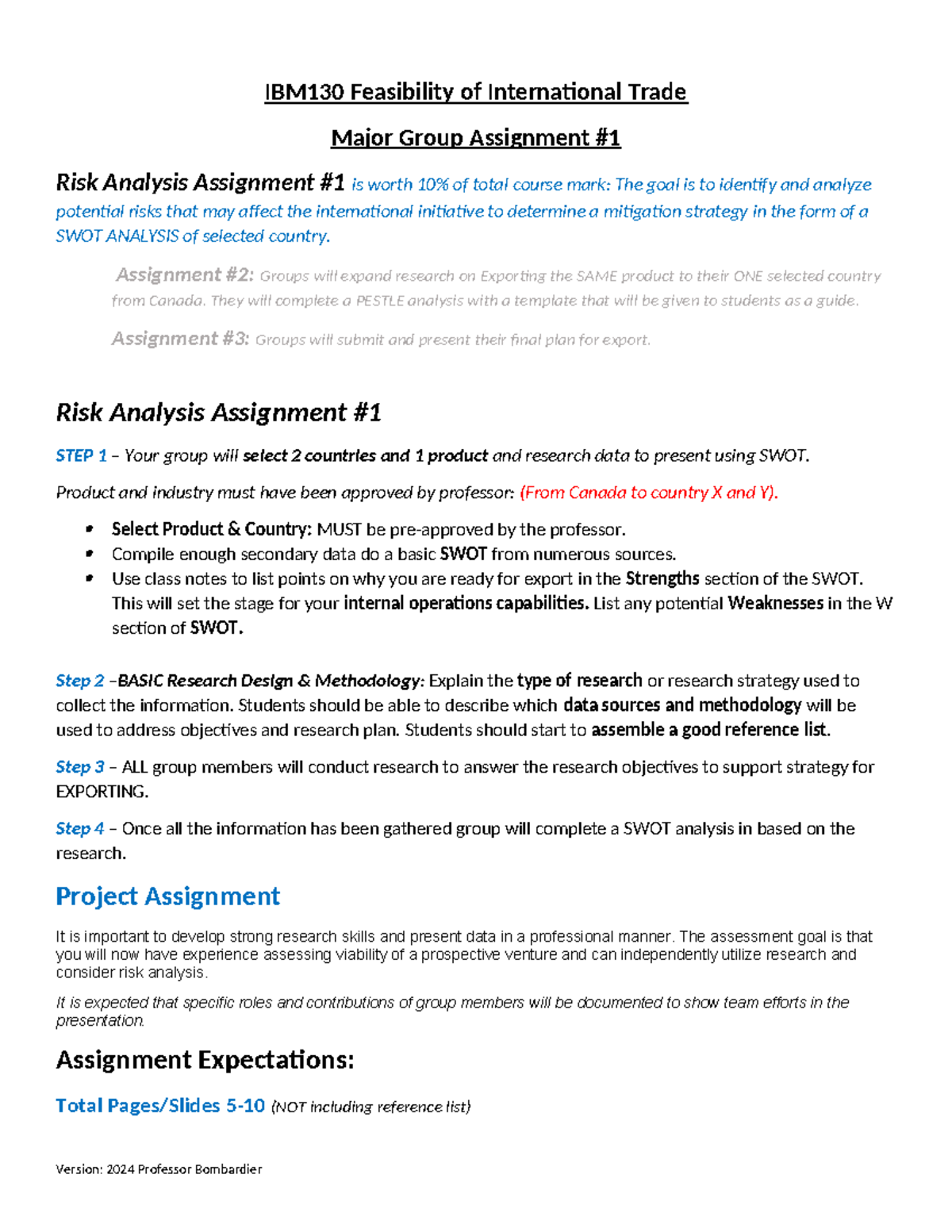 1.0 2024 SWOT Export Proposal Group Assignment(1) - IBM130 Feasibility of International Trade ...