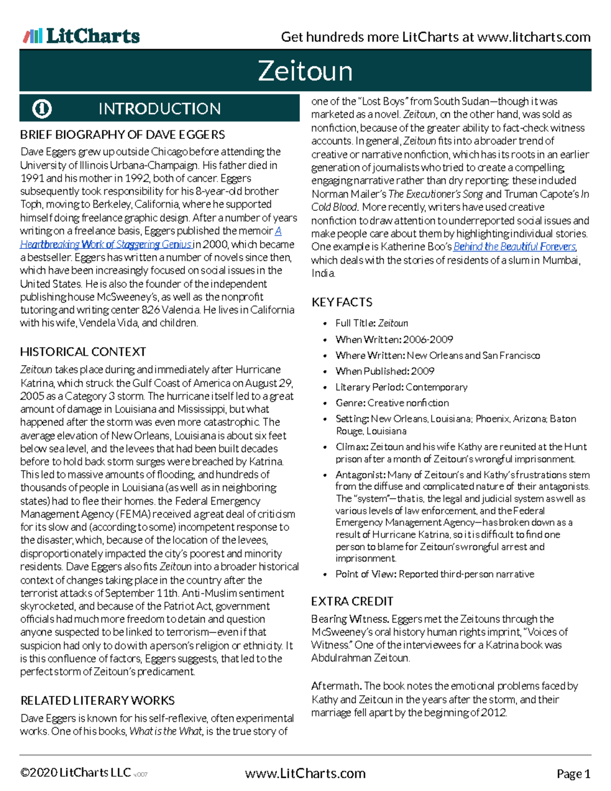 Zeitoun-Lit Chart - analysis - Zeitoun BRIEF BIOGRAPHY OF DAVE EGGERS ...