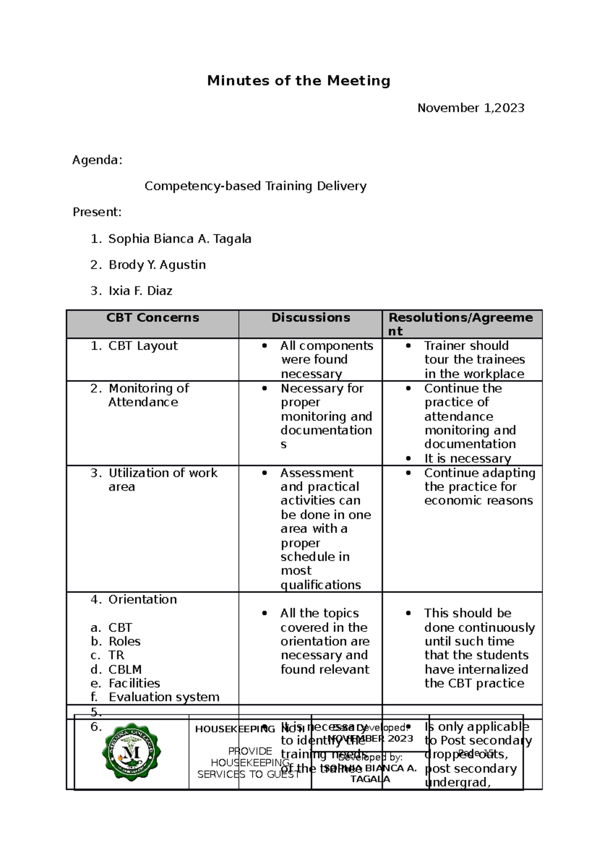 4 Minutes of the Meeting AND Training Evaluation Report - Minutes of ...