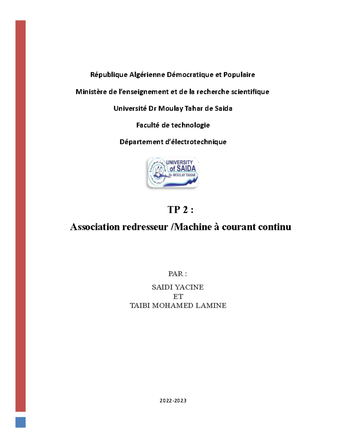 TP2 commande - merci - République Algérienne Démocratique et Populaire Ministère de l ...