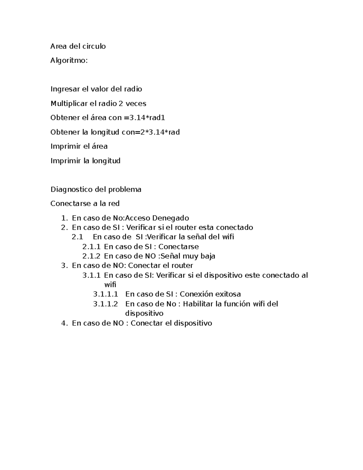 Algoritmos - ....... - Area del circulo Algoritmo: Ingresar el valor ...