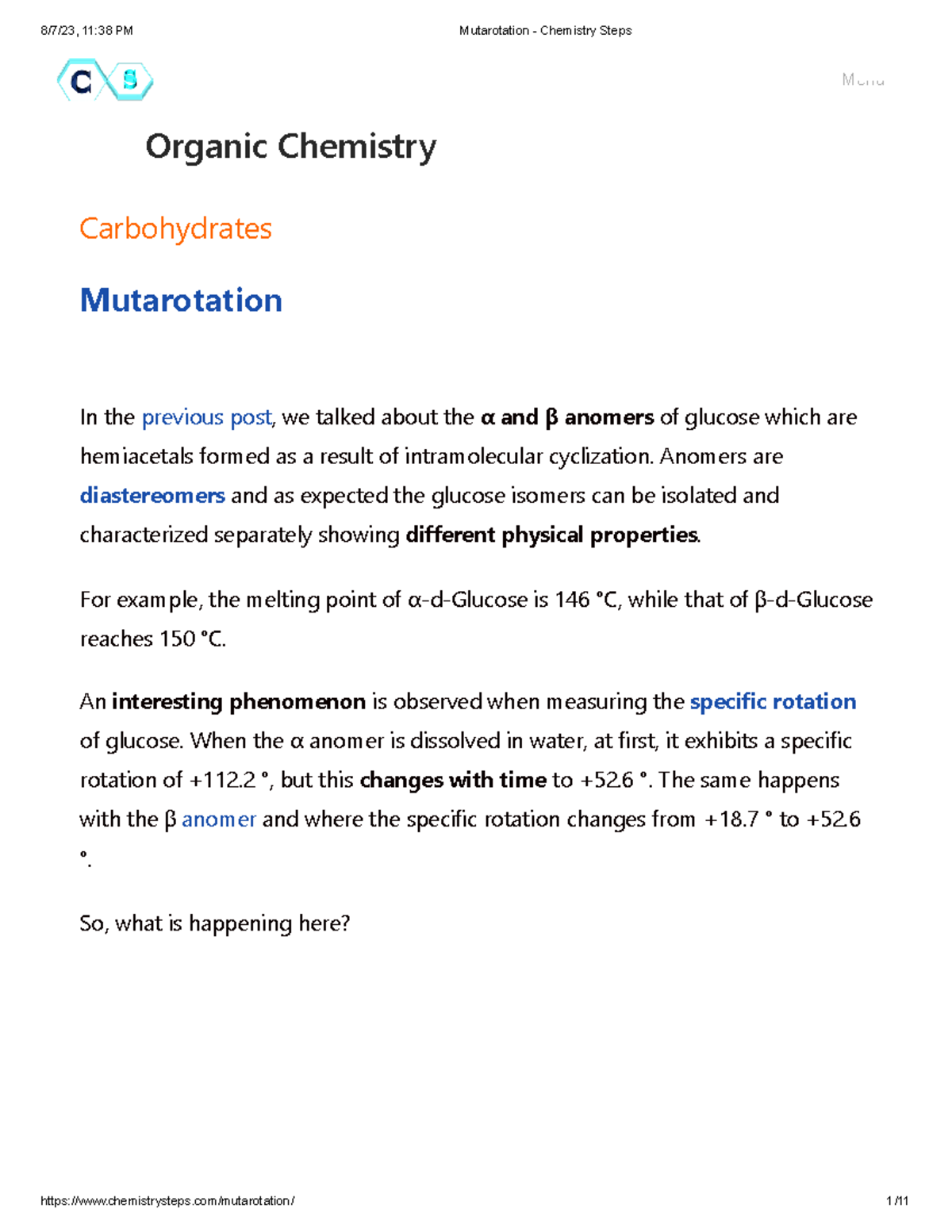 Mutarotation - carbohydrate - Studocu