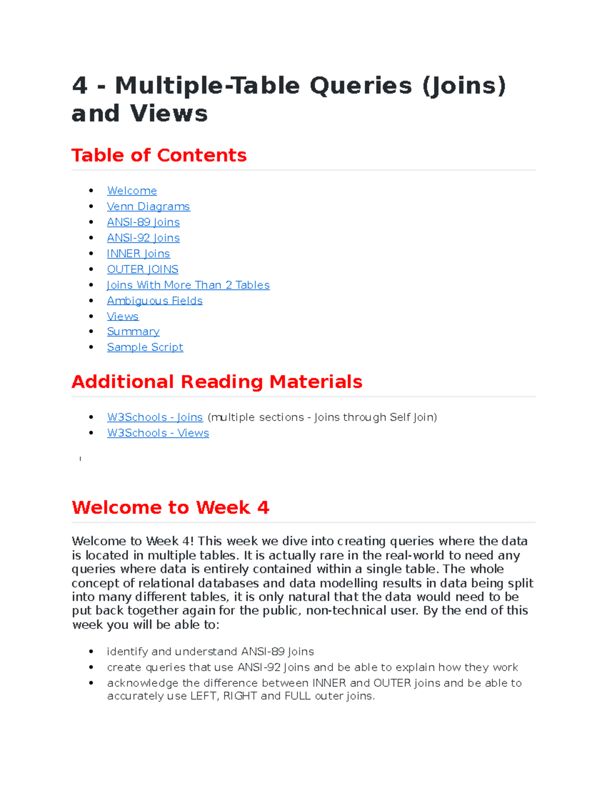 DBS 211 Week 4 Notes - 4 - Multiple-Table Queries (Joins) and Views ...