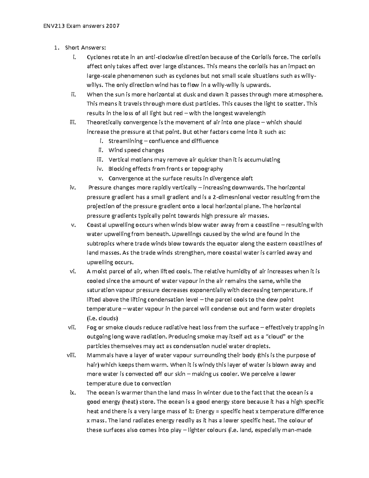 Exam 2007, questions and answers - ENV213 Exam answers 2007 1. Short ...