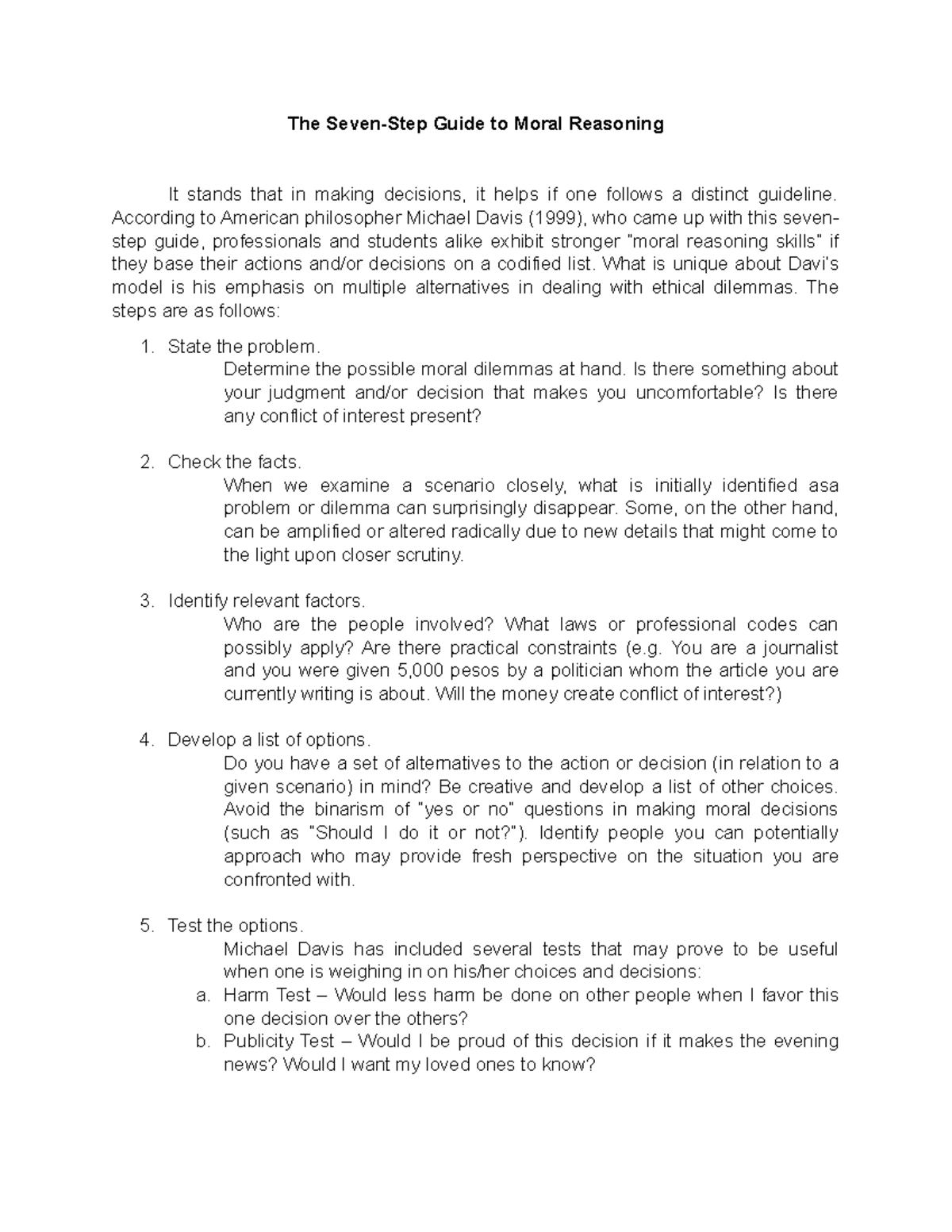 The Seven-Step Guide to Moral Reasoning - According to American ...