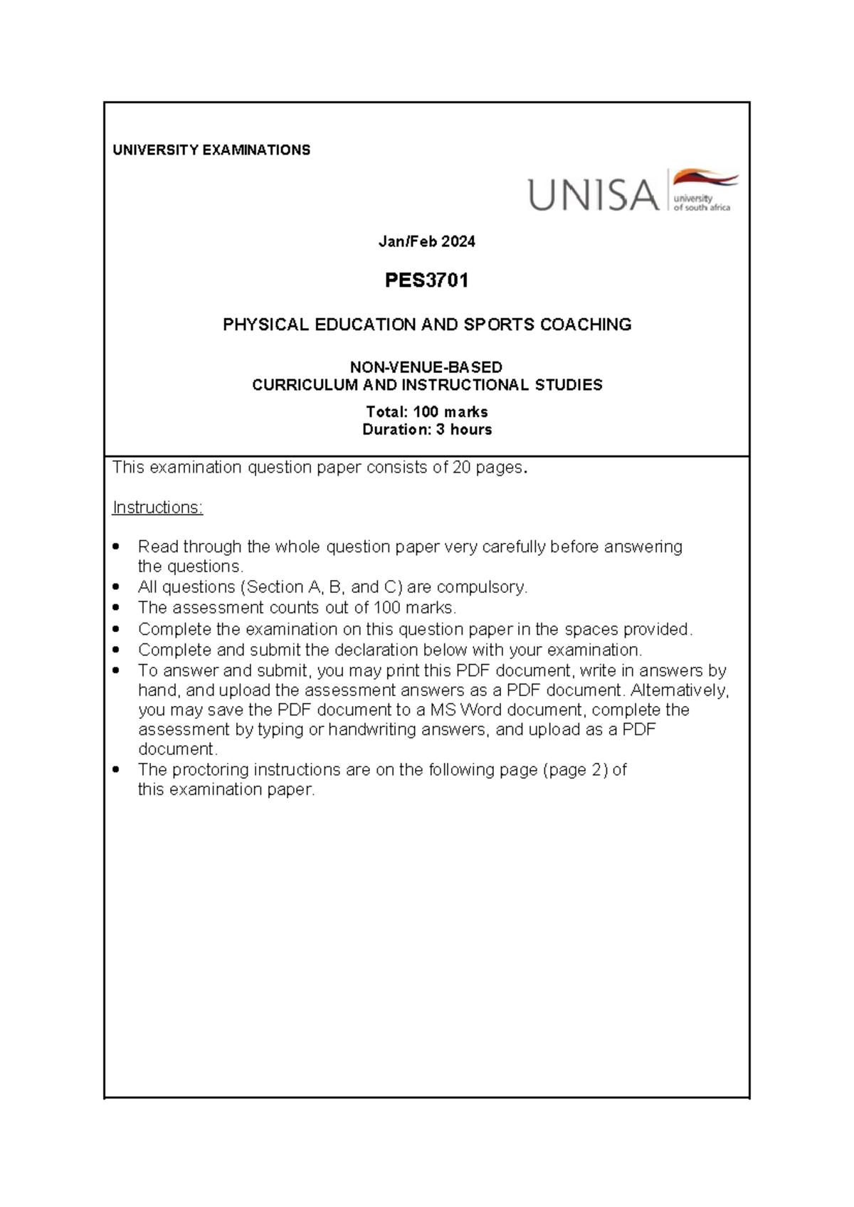 Pes exm - Learning how to answer exam paper - UNIVERSITY EXAMINATIONS ...