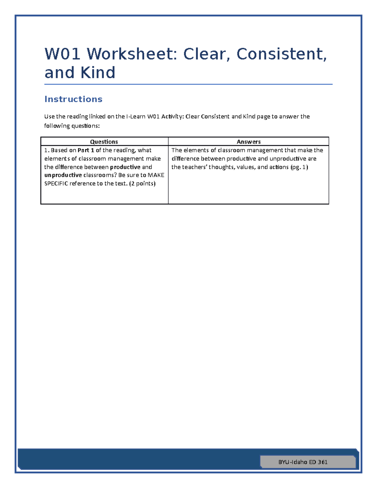 W1 Worksheet Clear, Consistent and Kind - W01 Worksheet: Clear ...