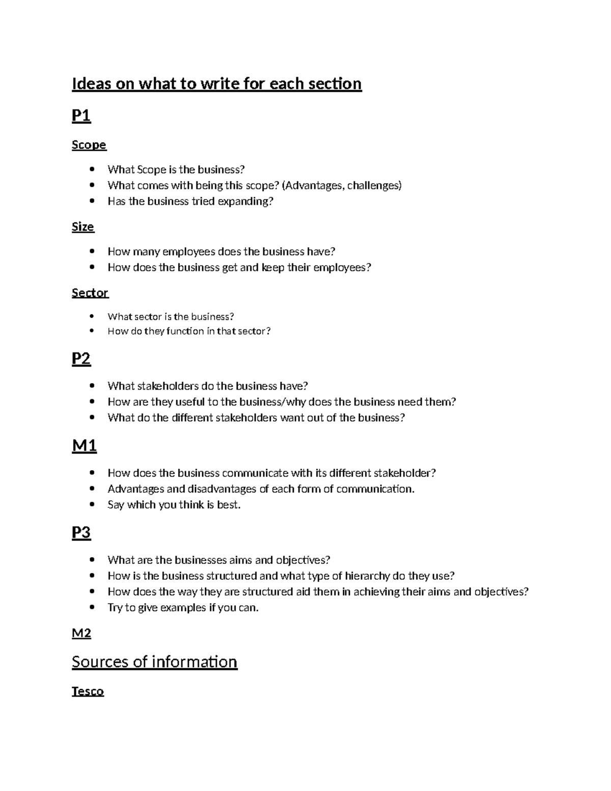 Unit 1 Assingment, Ideas on what to write about for each section ...