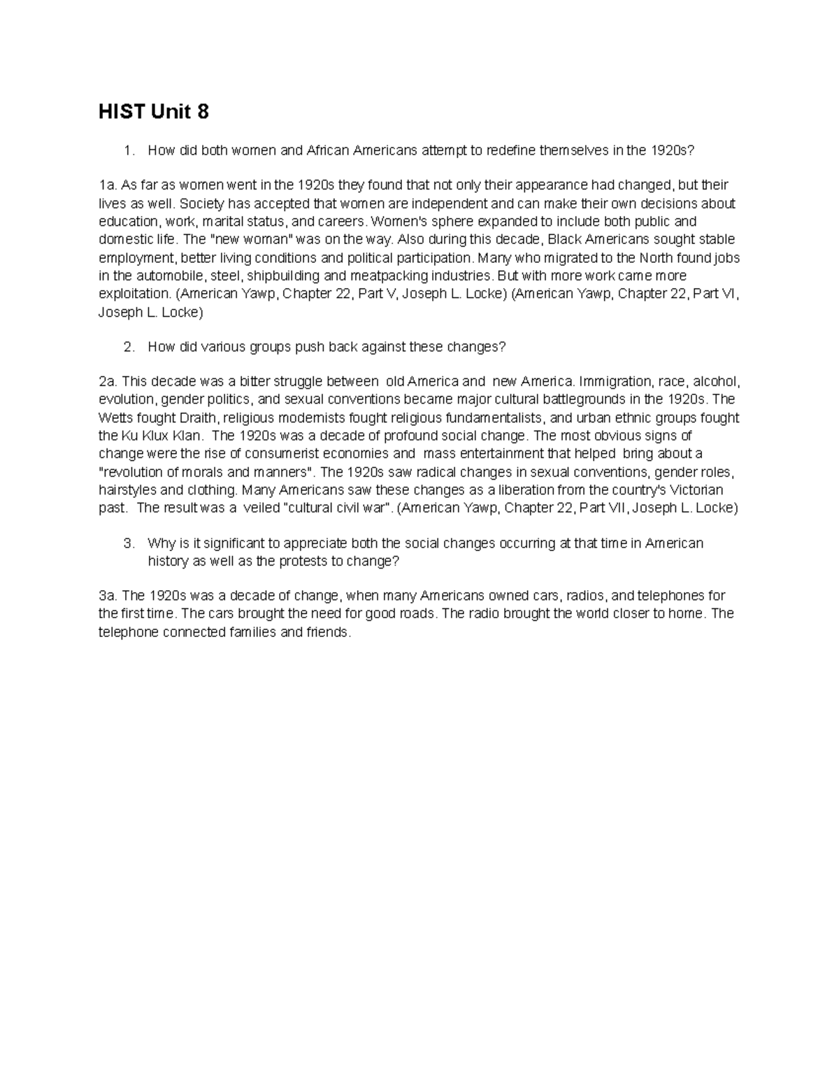 HIST 2620 Unit 8 Discussion - HIST Unit 8 How did both women and ...