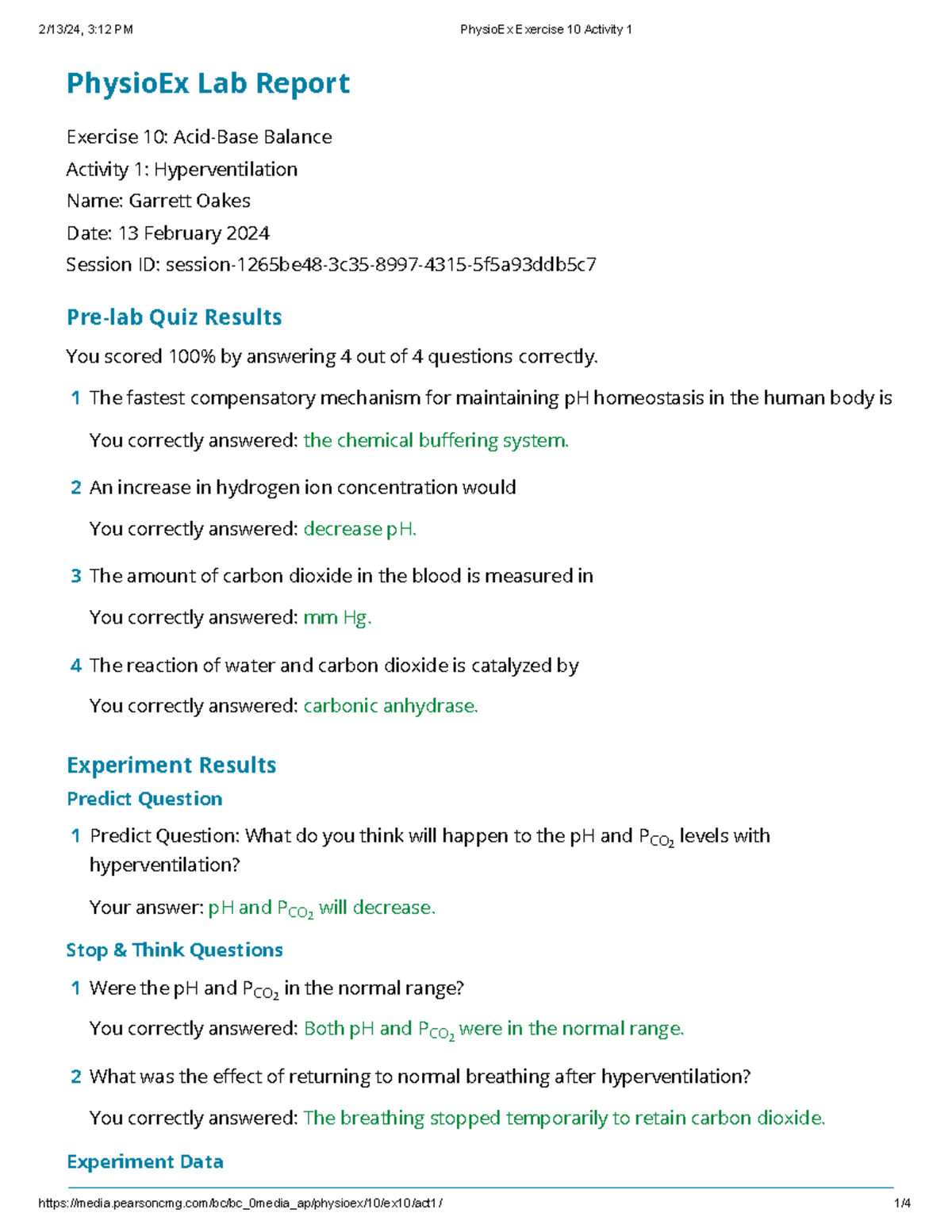 dcddddddddddddddddddd - PhysioEx Lab Report Exercise 10 : Acid-Base ...