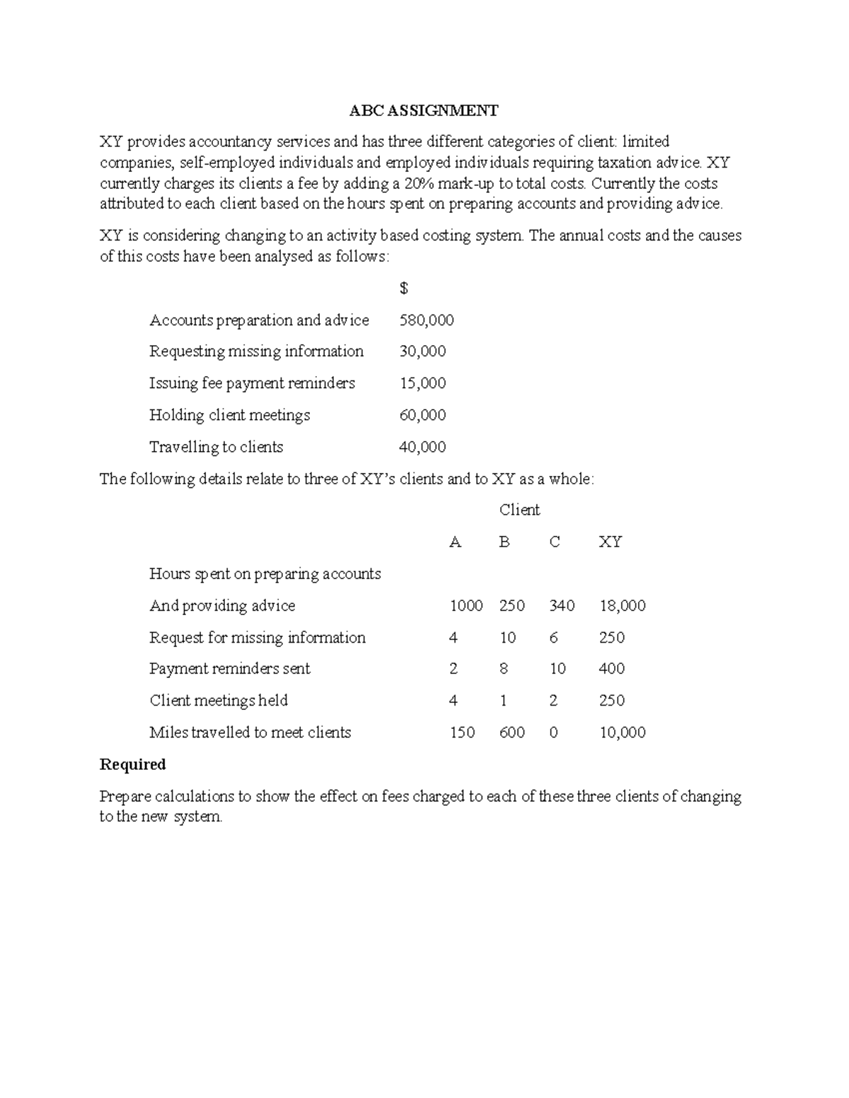 ABC Assignment - ABC ASSIGNMENT XY provides accountancy services and ...