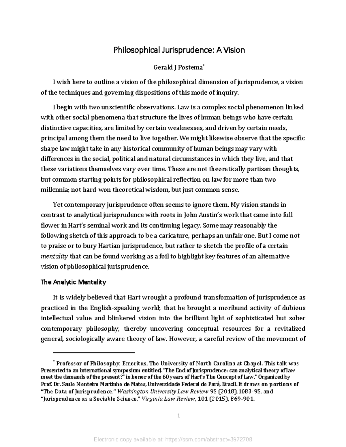 SSRN-id3972708 - essay - 1 Philosophical Jurisprudence: A Vision Gerald ...