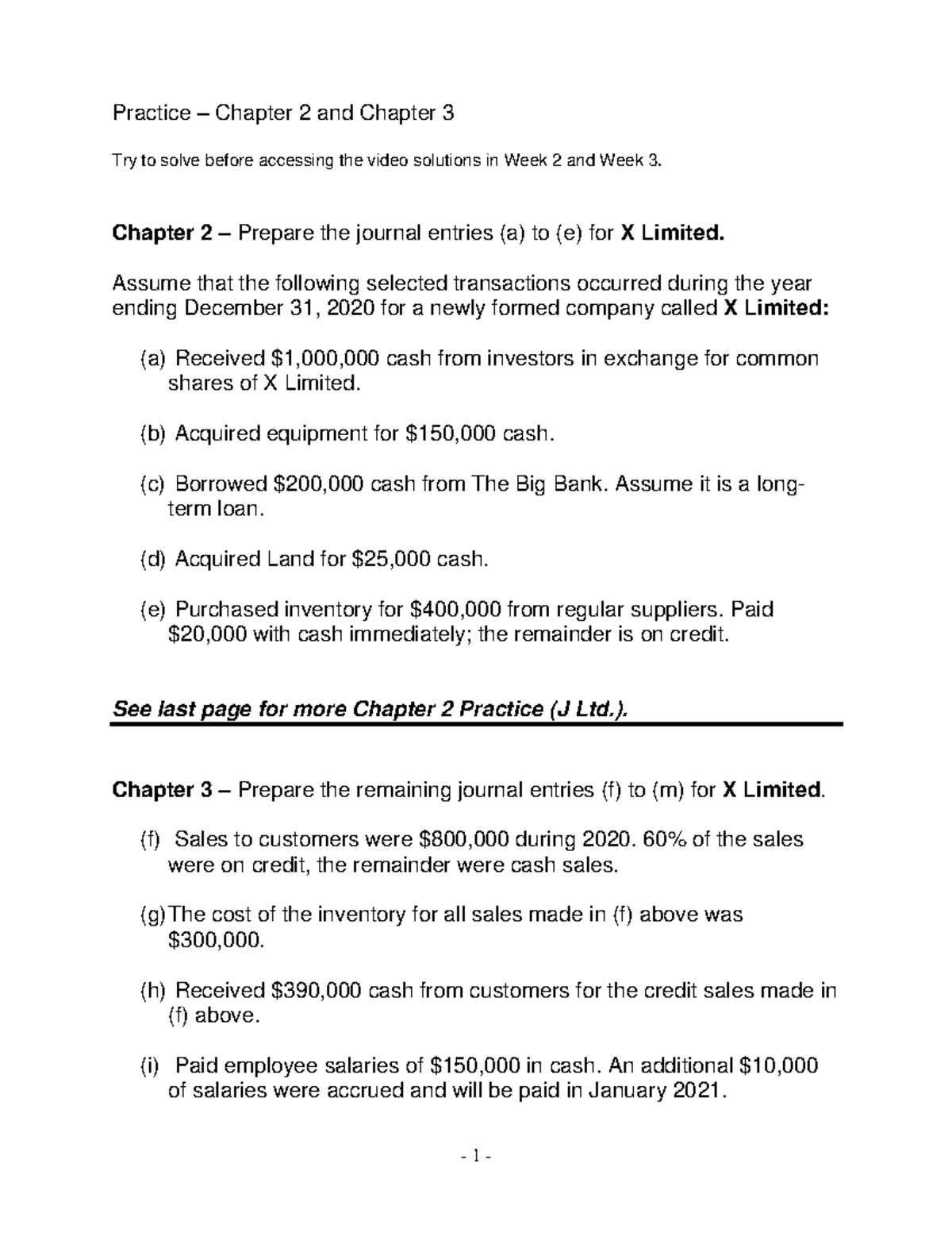 Chapter 2 and Chapter 3 - Continuing Example - 1 - Practice – Chapter 2 ...