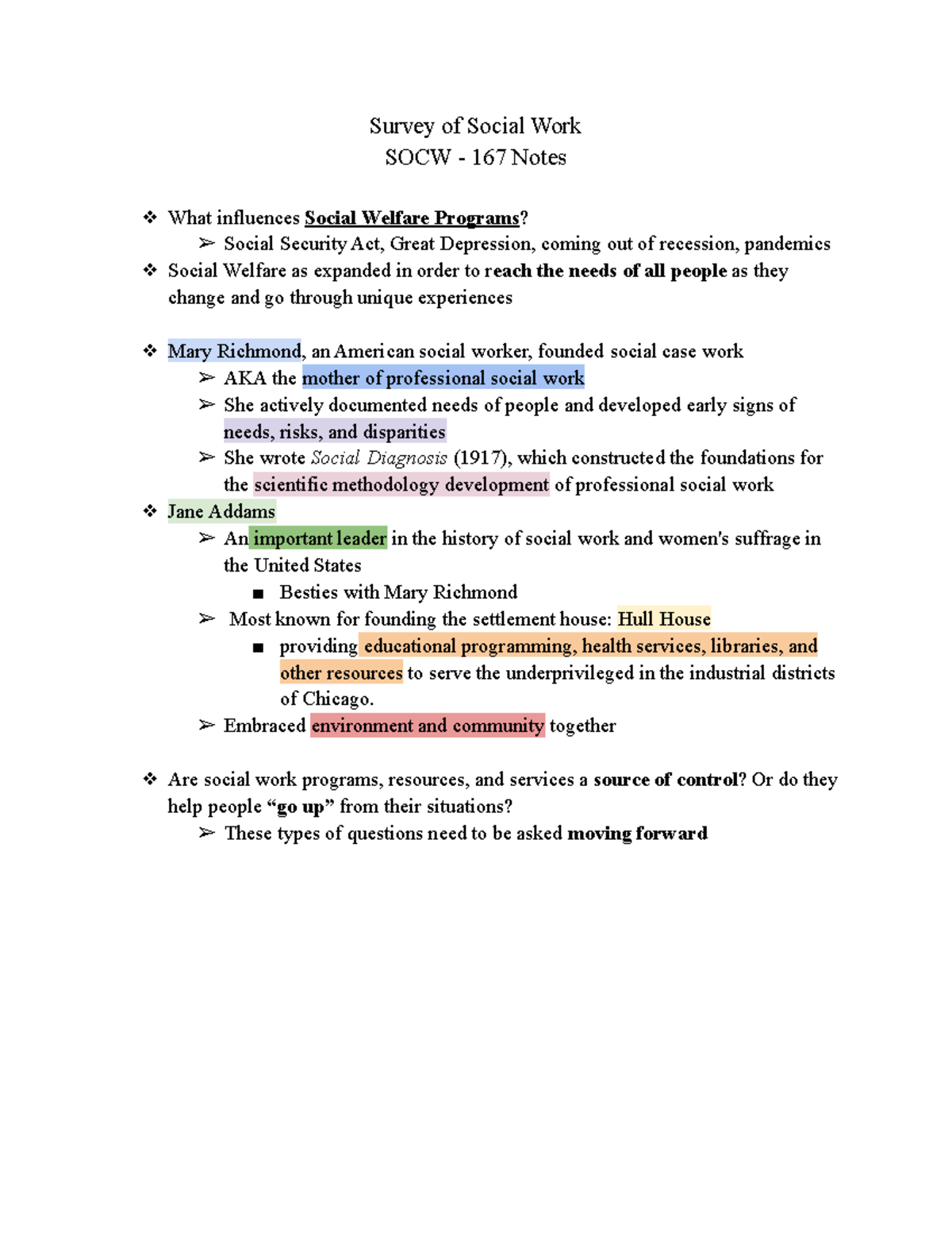 Survey of Social Work: Social Welfare Programs NOTES - Survey of Social ...