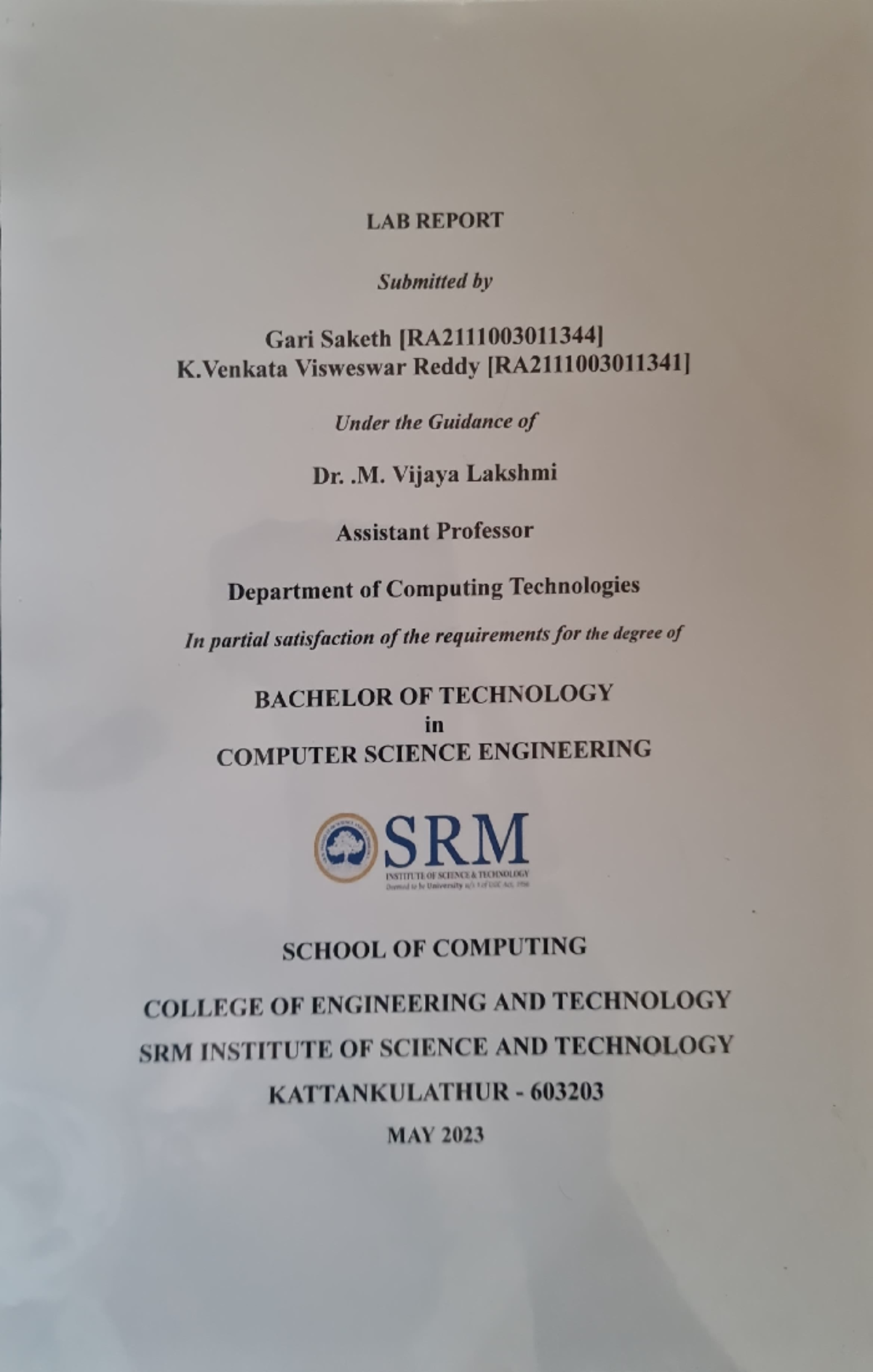 SEPM Project report soft copy RA2111003011344 - LABREPORT Submitted by ...