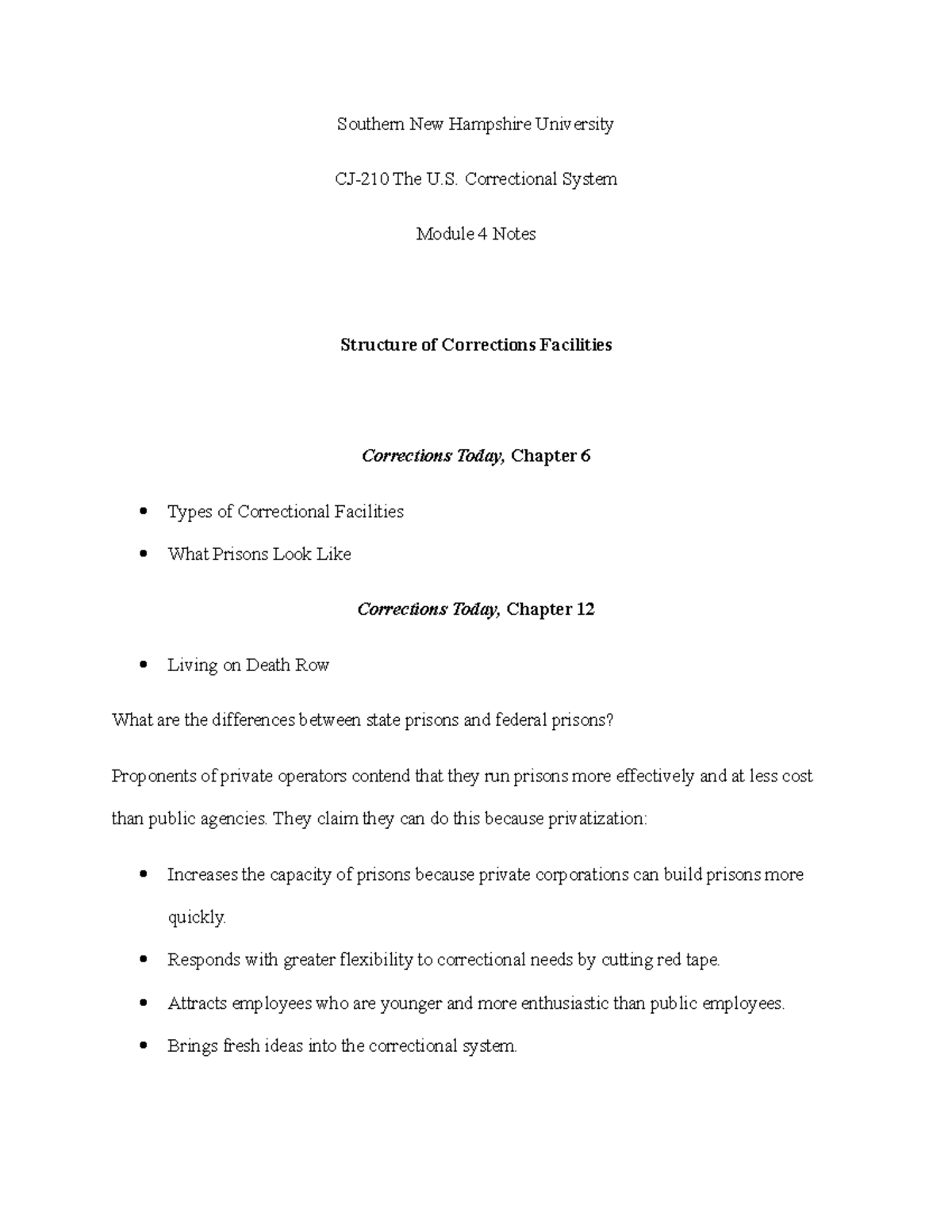 CJ 210 Module 4 Notes - Southern New Hampshire University CJ-210 The U ...