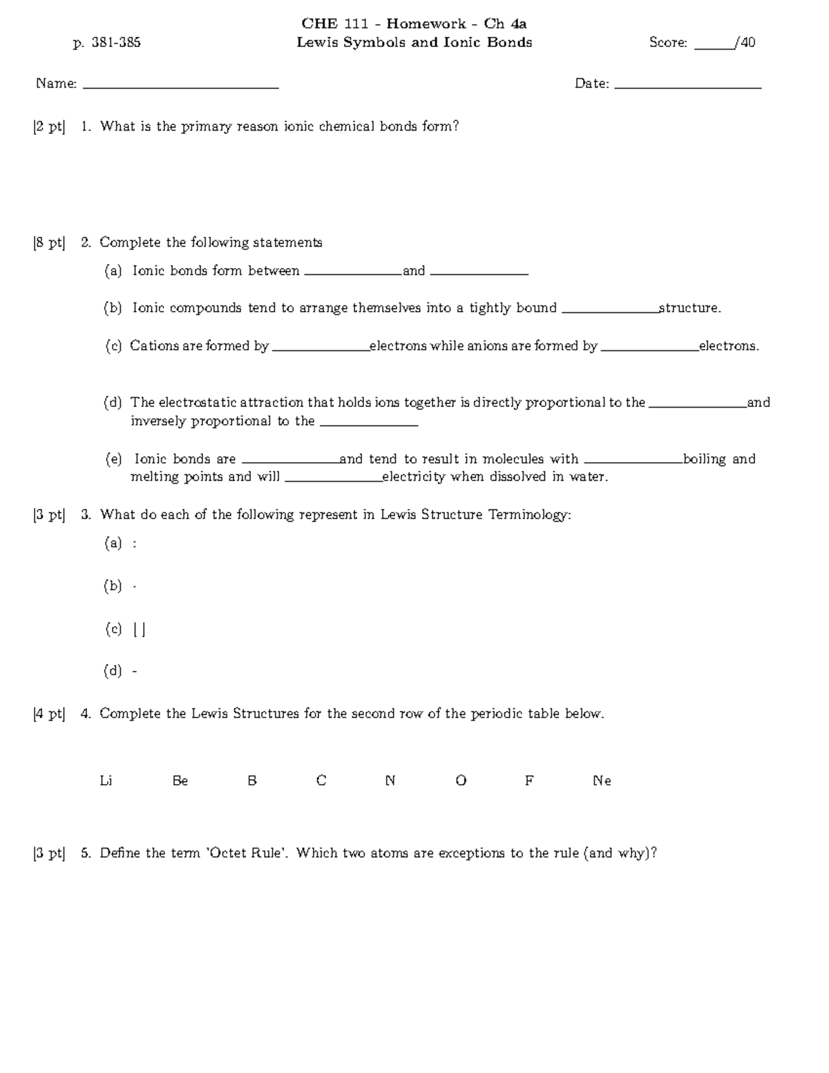 CHE Homework - homework - p. 381- CHE 111 - Homework - Ch 4a Lewis ...