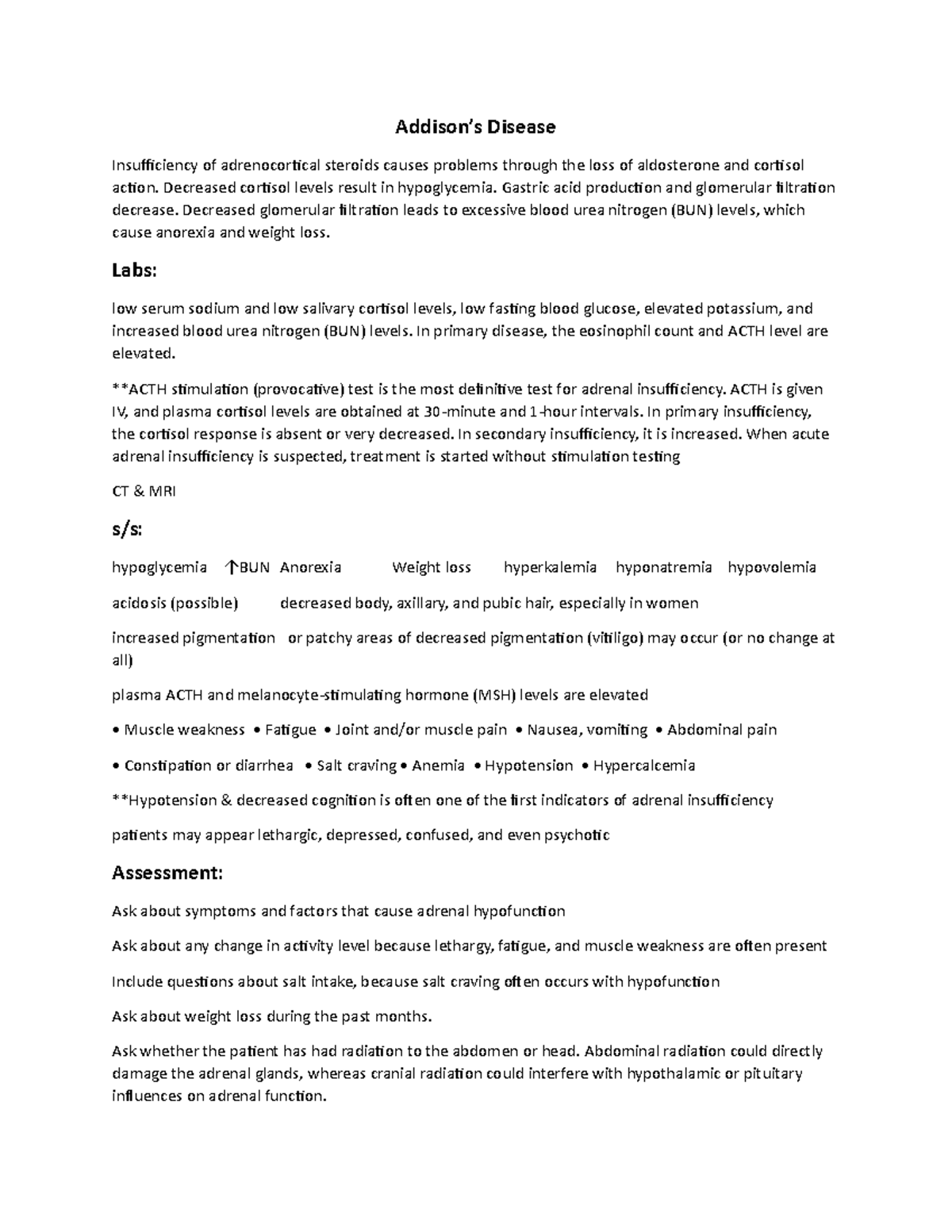 Addison's - Addison's Disease study guide - Addison’s Disease ...
