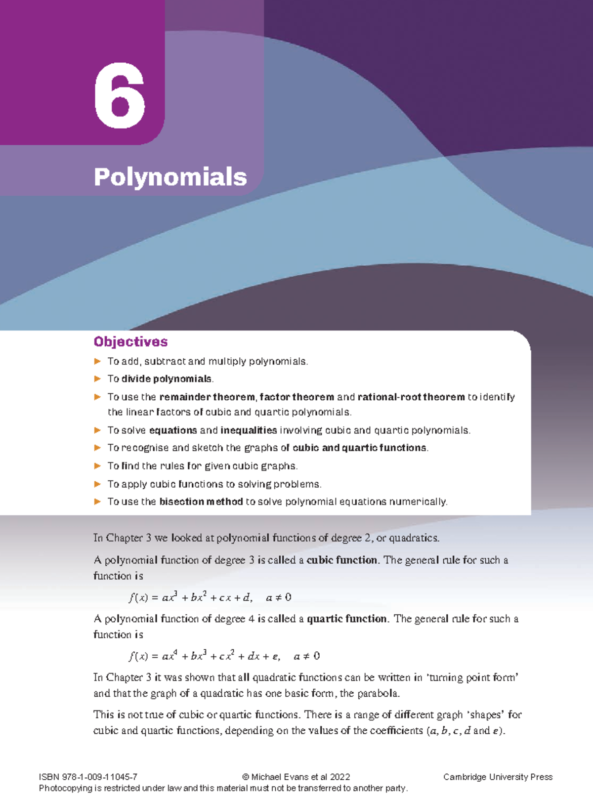 Maths ch6 - polynomials - 6 Polynomials Objectives To add, subtract and ...
