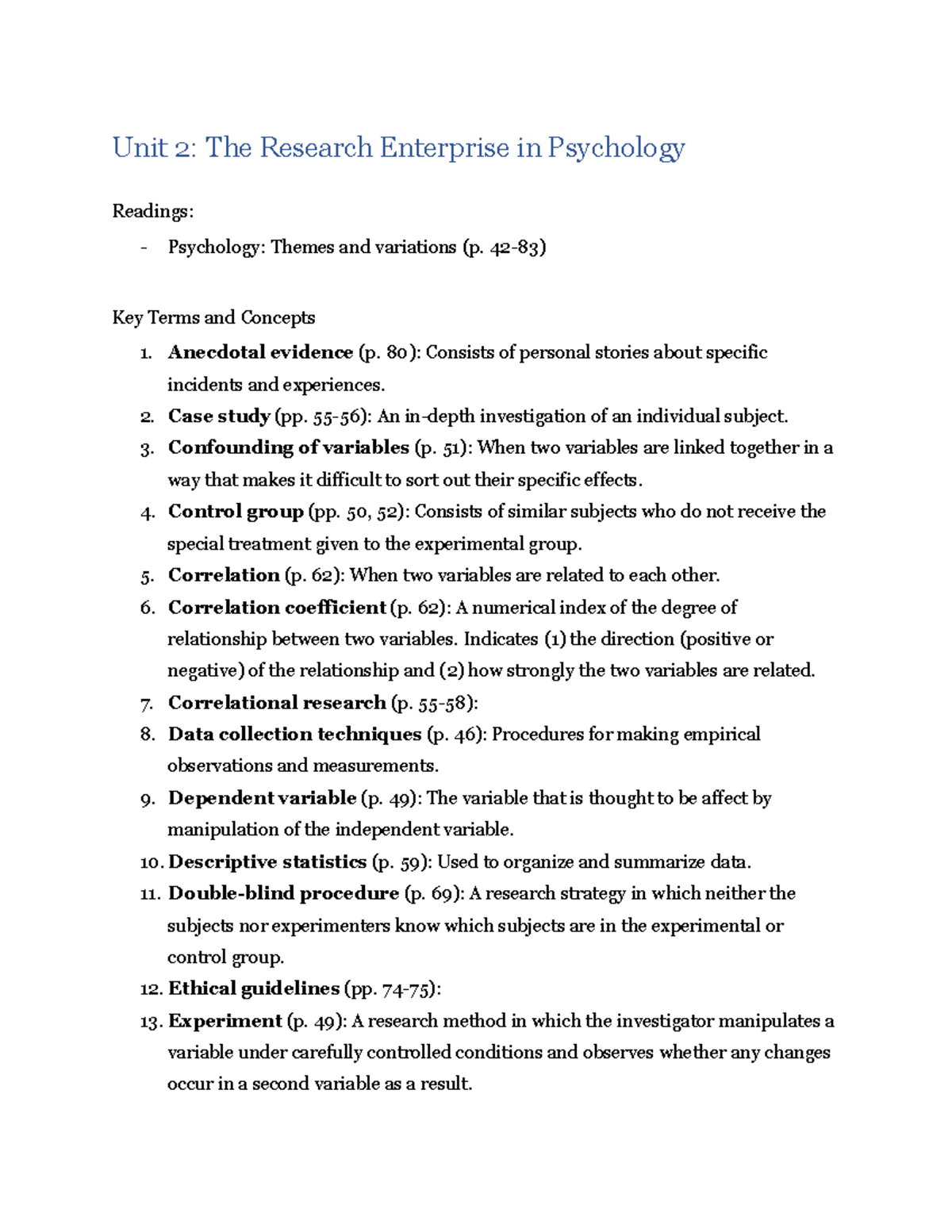 PSYC 290 Unit 2 - Unit 2 notes - Unit 2: The Research Enterprise in ...