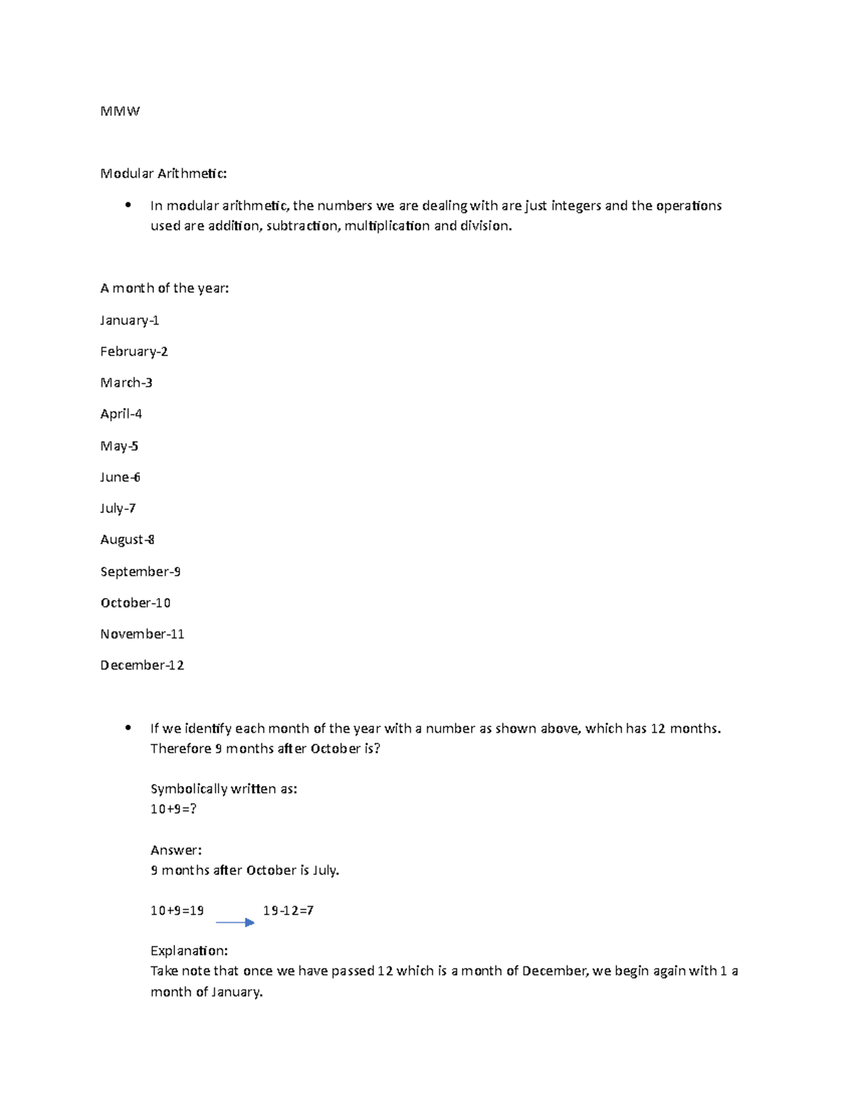 MMW - sumary - MMW Modular Arithmetic: In modular arithmetic, the ...