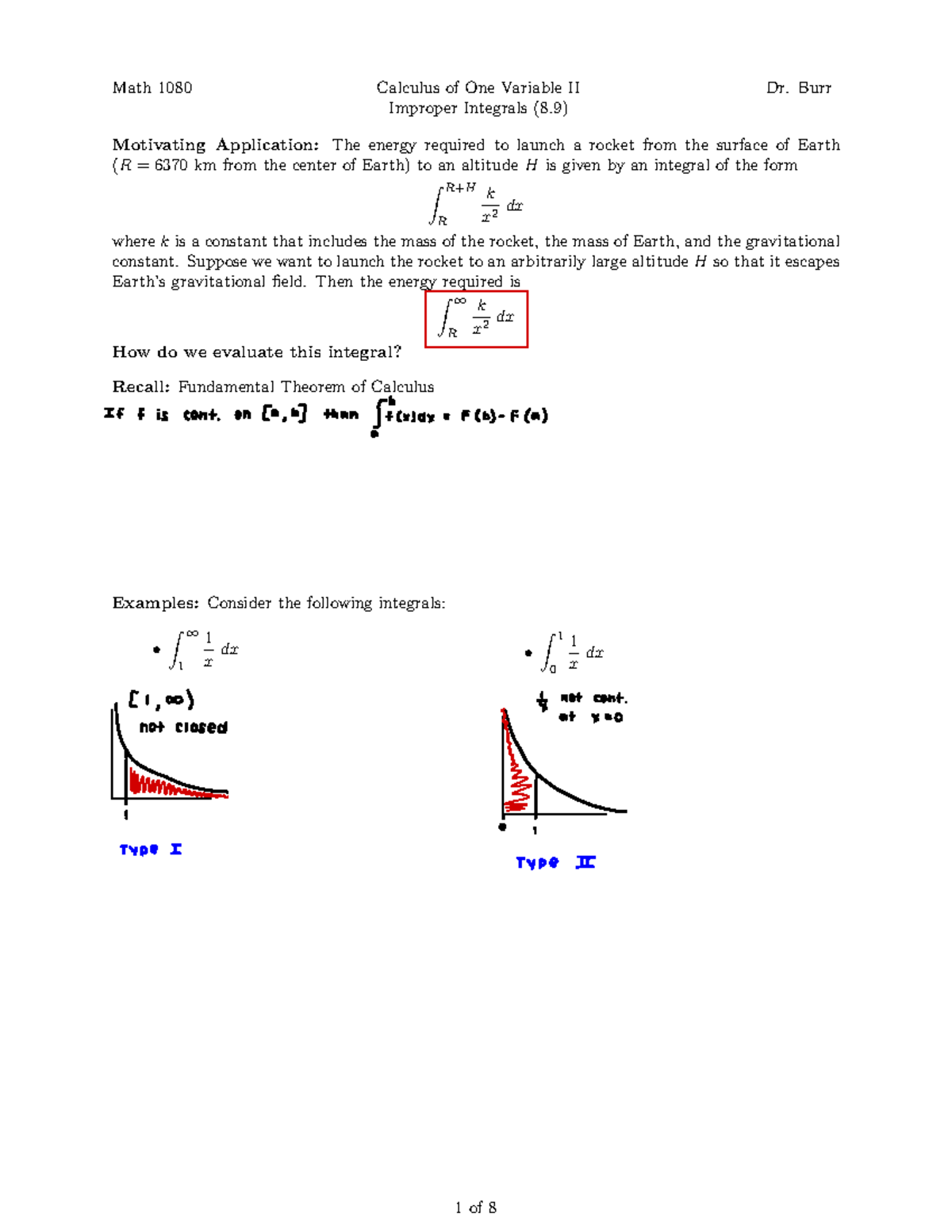 Section 8 - Notes - Math 1080 Calculus of One Variable II Dr. Burr ...