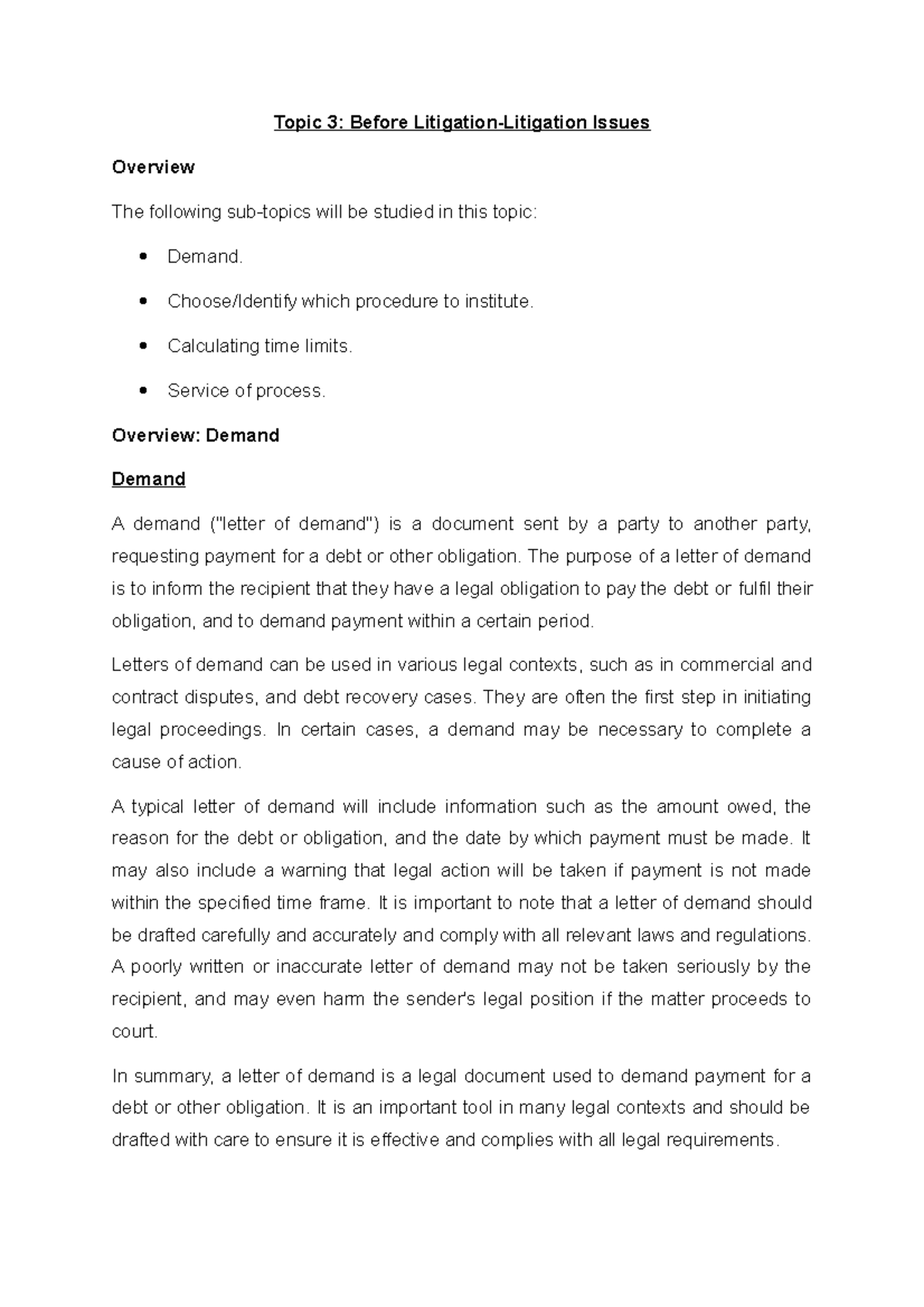 Topic 3 - Before Litigation-Litigation Issues - Topic 3: Before ...