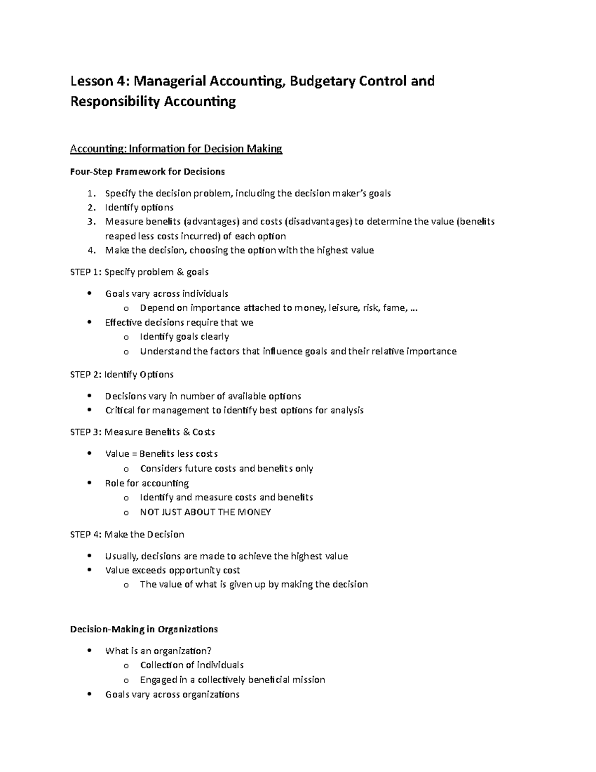 Lesson 4 - Managerial Accounting, Budgetary Control and Responsibility ...