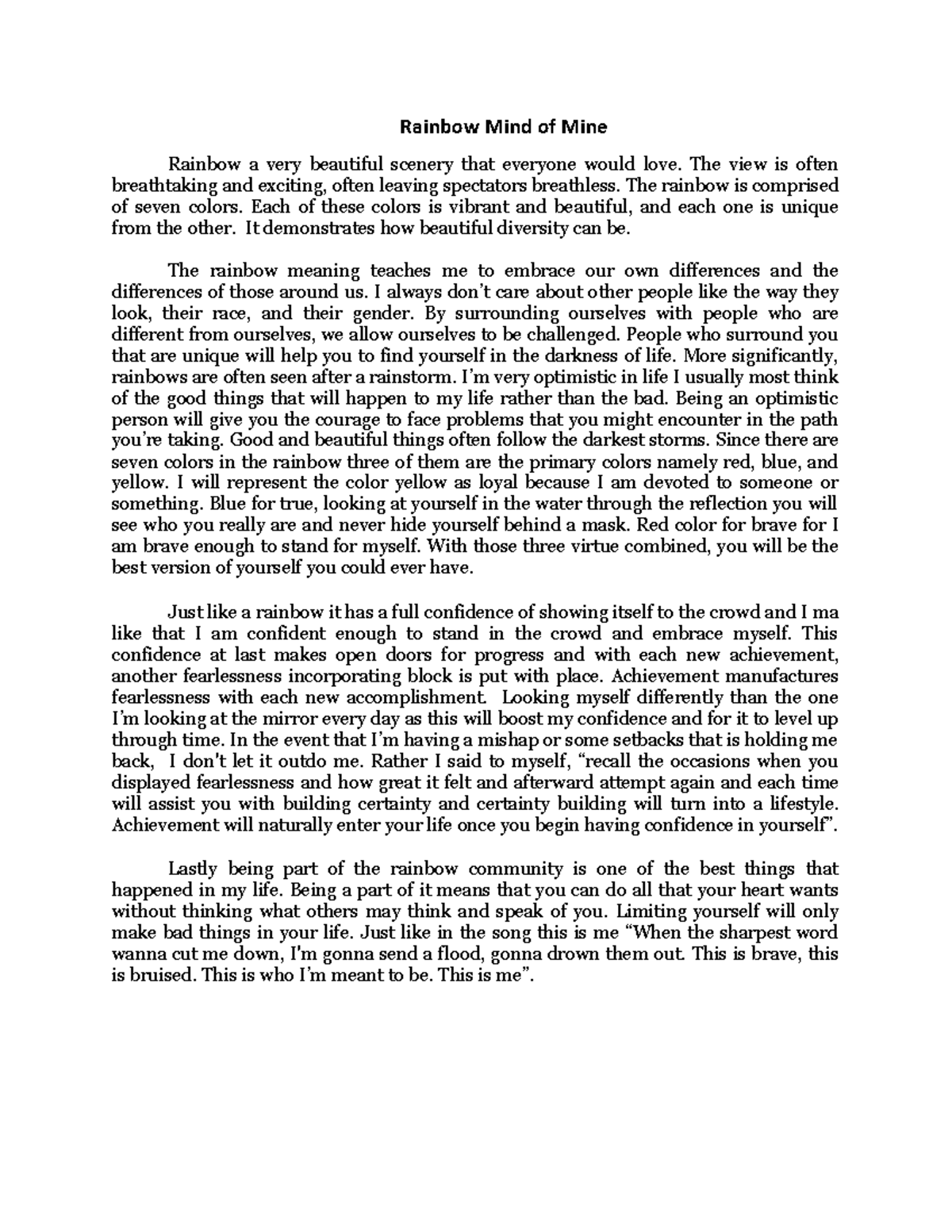 3-Minute speech (Oral Com) - Rainbow Mind of Mine Rainbow a very ...