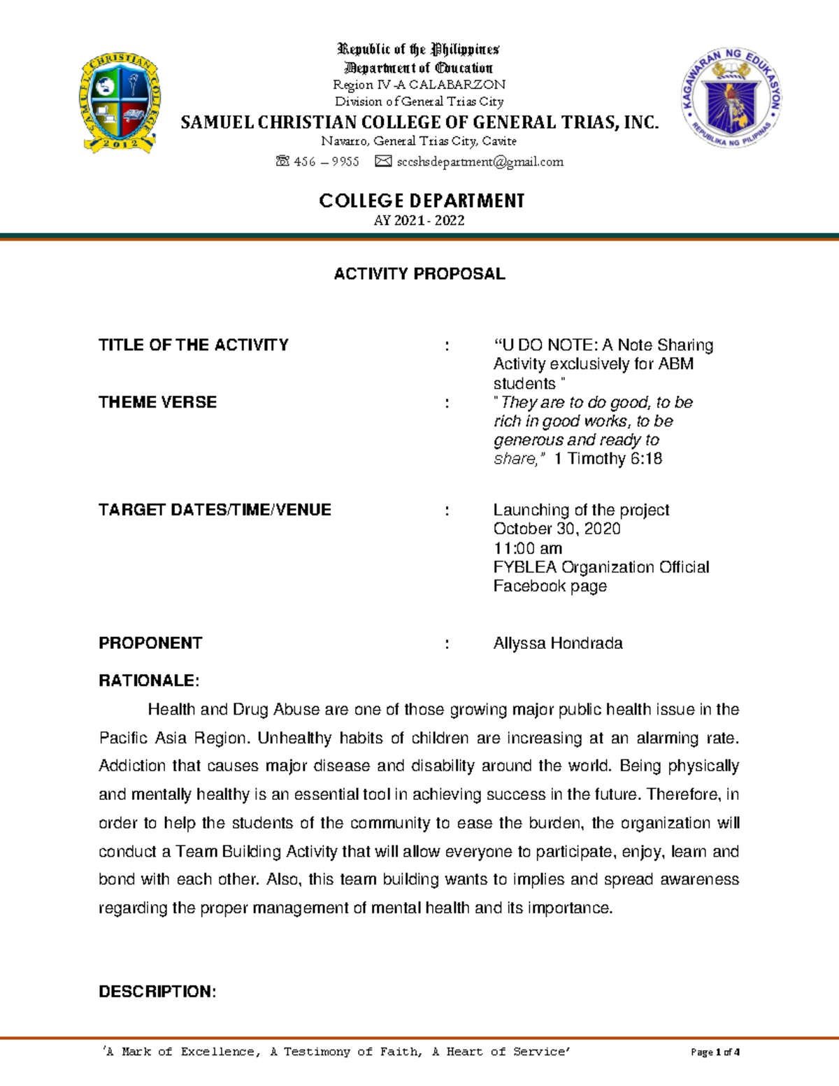 Project proposal in every subject that you need - Republic of the ...